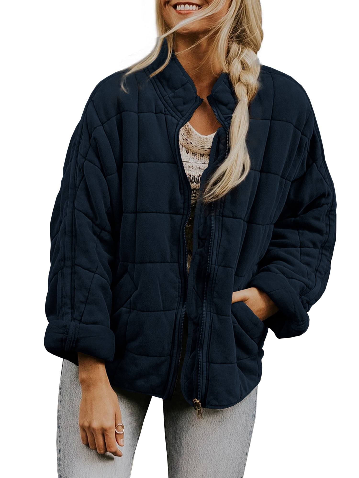 Musuo Women Lightweight Quilted Jacket Casual Long Sleeve Zip Up Stand ...