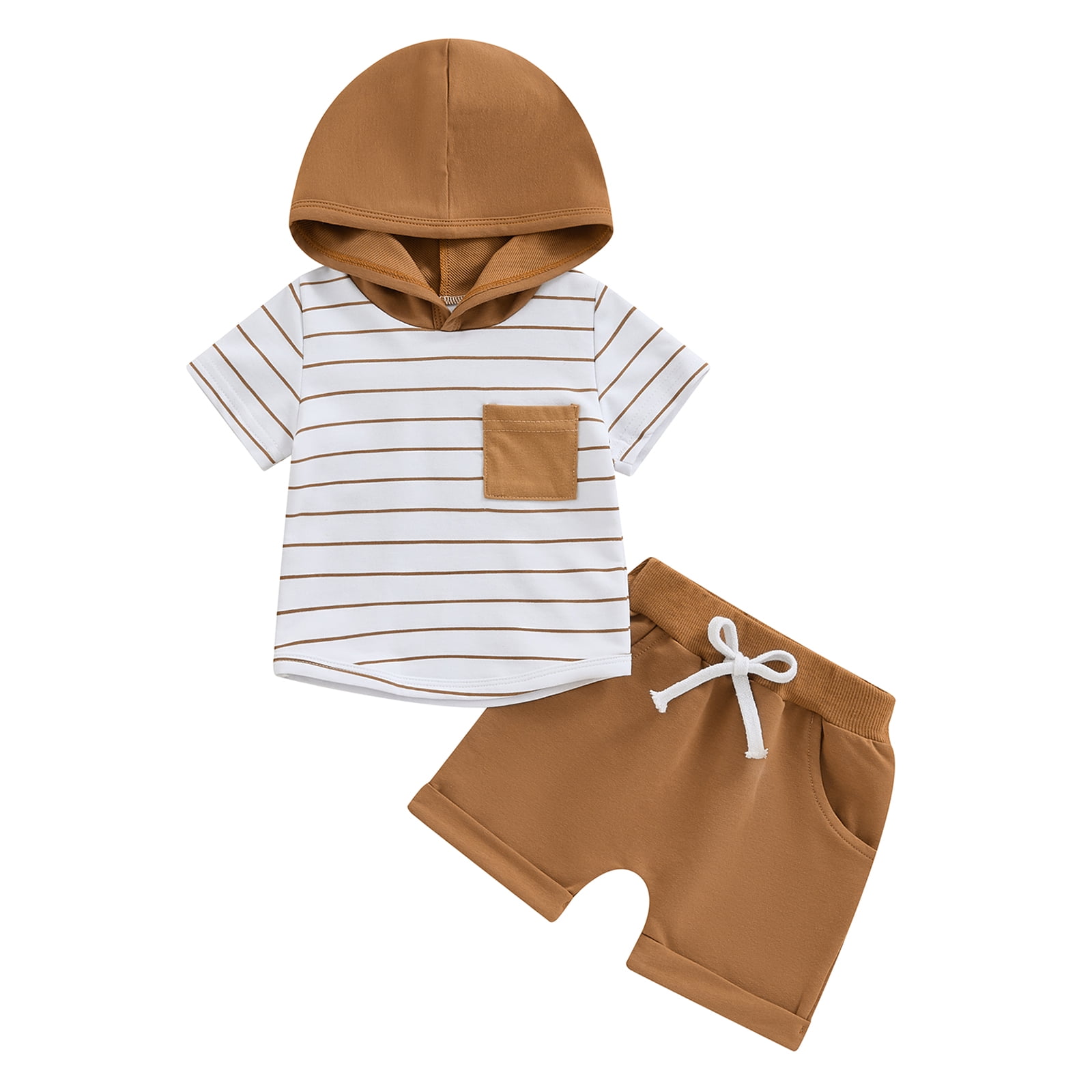 Musuos Baby Boy Summer Outfits 6 12 18 24M 3T Short Sleeve Striped Hoodie + Rolled Shorts Set ...
