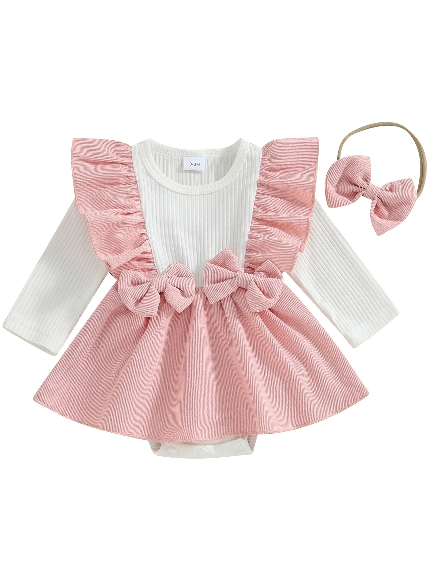 Musuos Baby Girl Romper Dress Ribbed Knit Corduroy Patchwork Skirt Hem Bodysuit Outfits,Pink,12 ...