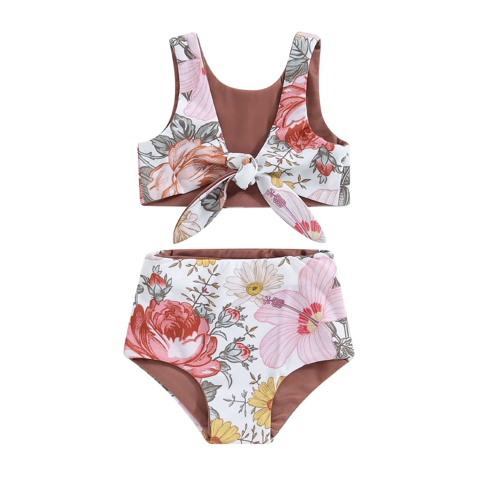Musuos Baby Girl Two Piece Swimsuits 12 18 24M 3 4T Summer Striped/Floral Print Knotted Tankini ...