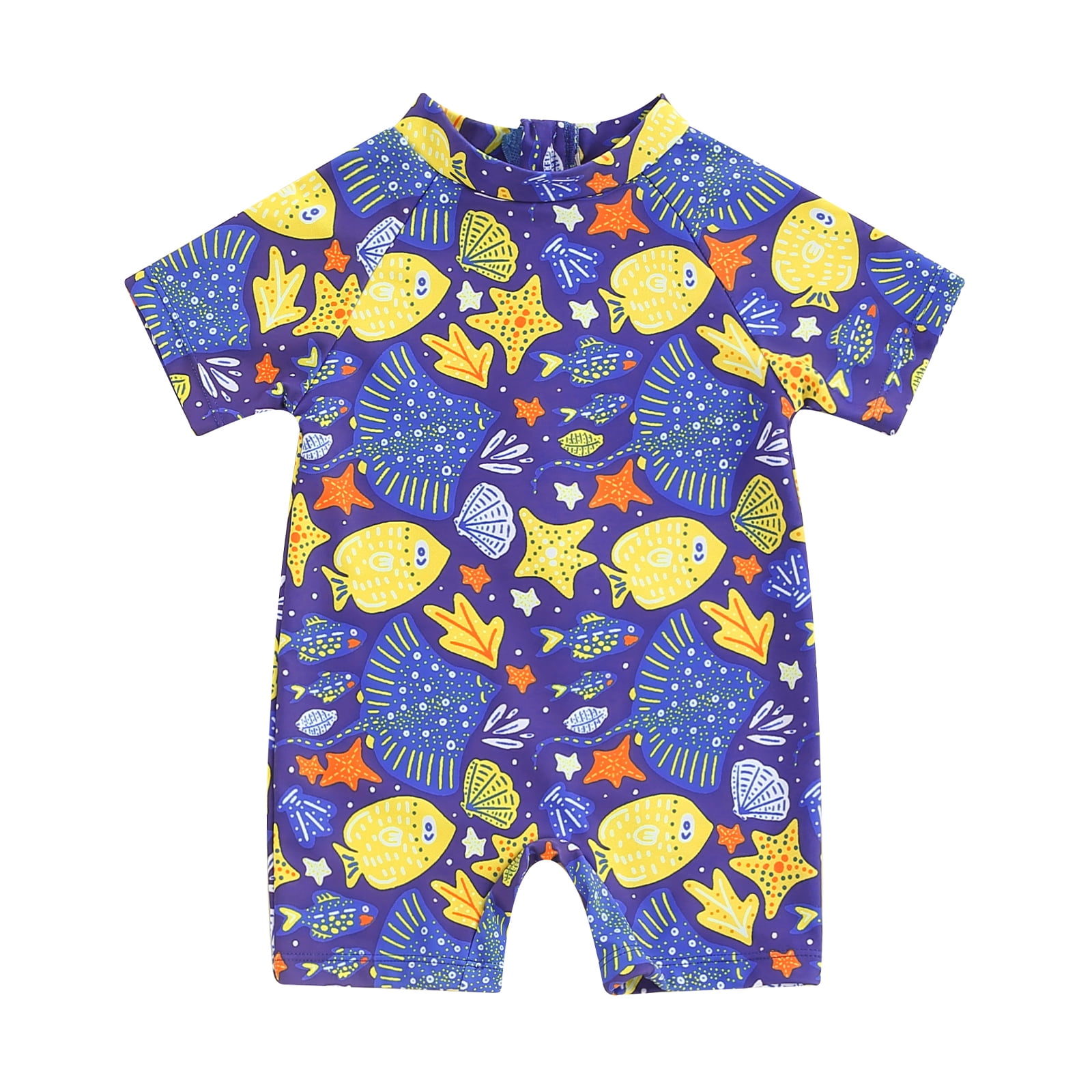 Musuos Baby Rash Guard Swimsuit 0-3T Cute Fish Print Short Sleeve Zip ...