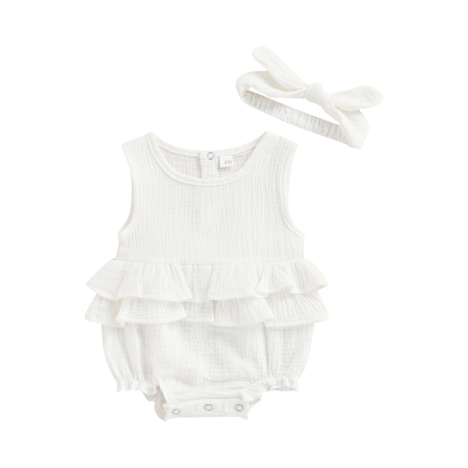 Musuos Baby Summer 2PCS Romper, 3 6 12 18M Sleeveless Plain Pleated ...
