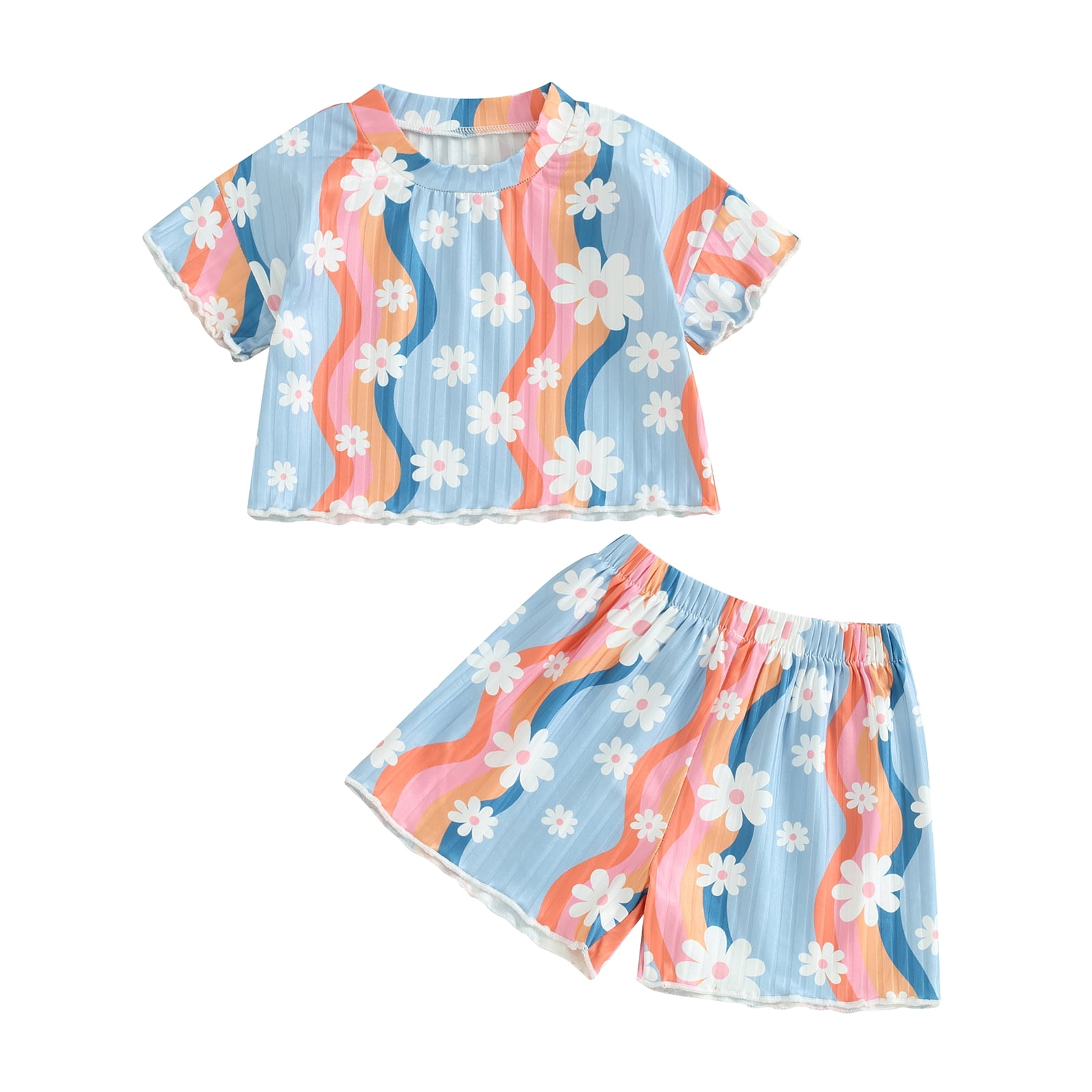 Musuos Girls Summer Shorts Sets 1-5T Short Bat Sleeve Floral Print Tops ...