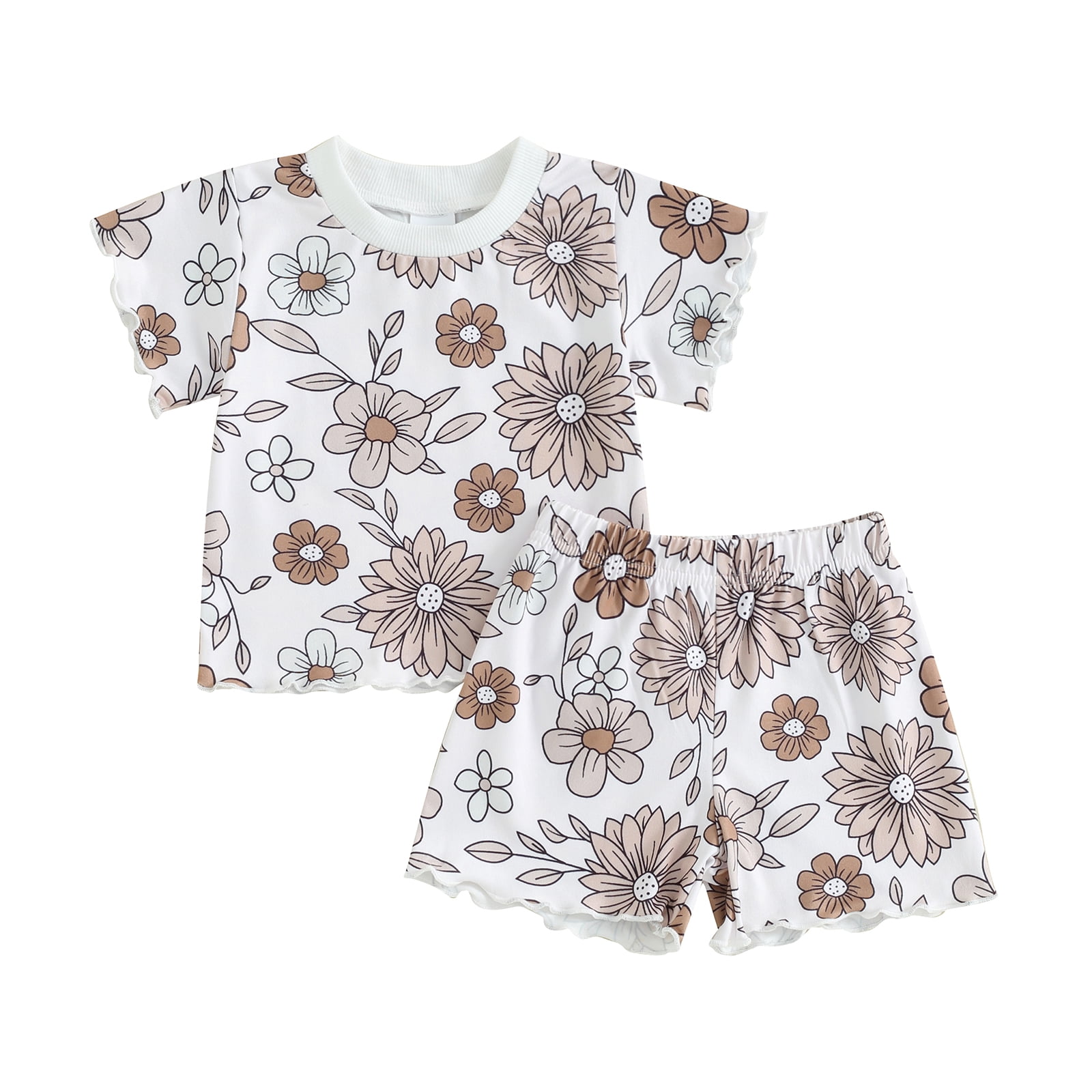 Musuos Kids Girls Shorts Set, 12 18 24M 3 4T Flower Print Short Sleeve Crew Neck T-shirt with ...