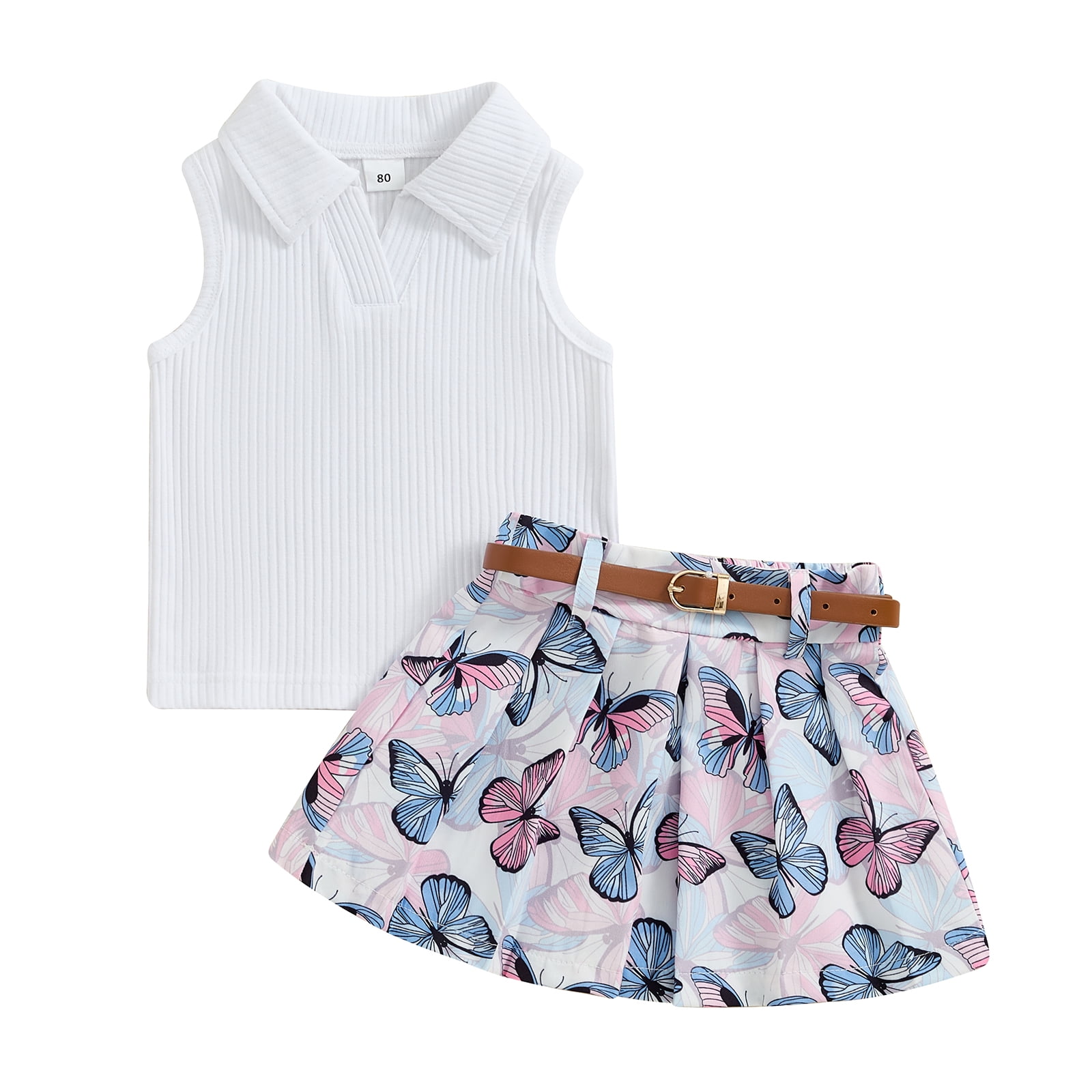 Musuos Little Girl Summer Skirt Set, 6M - 4T Lapel Neck Ribbed Tank ...