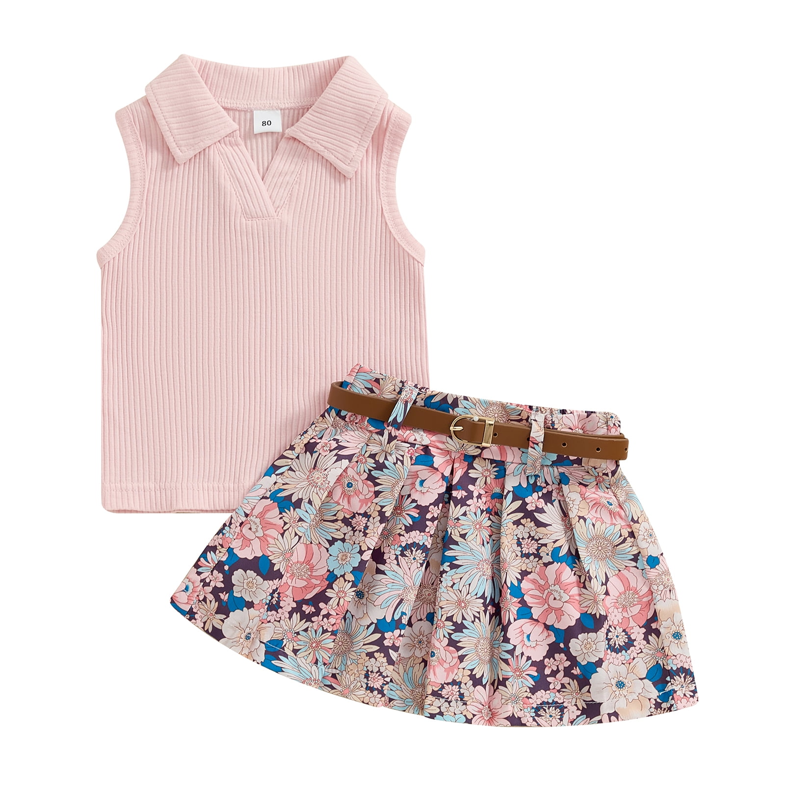 Musuos Little Girl Summer Skirt Set, 6M - 4T Lapel Neck Ribbed Tank ...