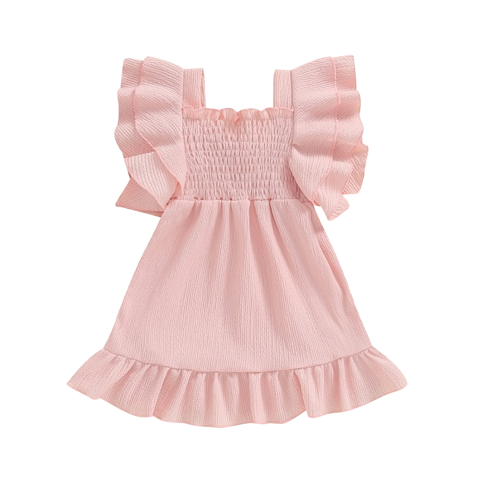 Musuos Little Girls Solid Casual Dress 1-5Years Ruffled Trim Flutter ...