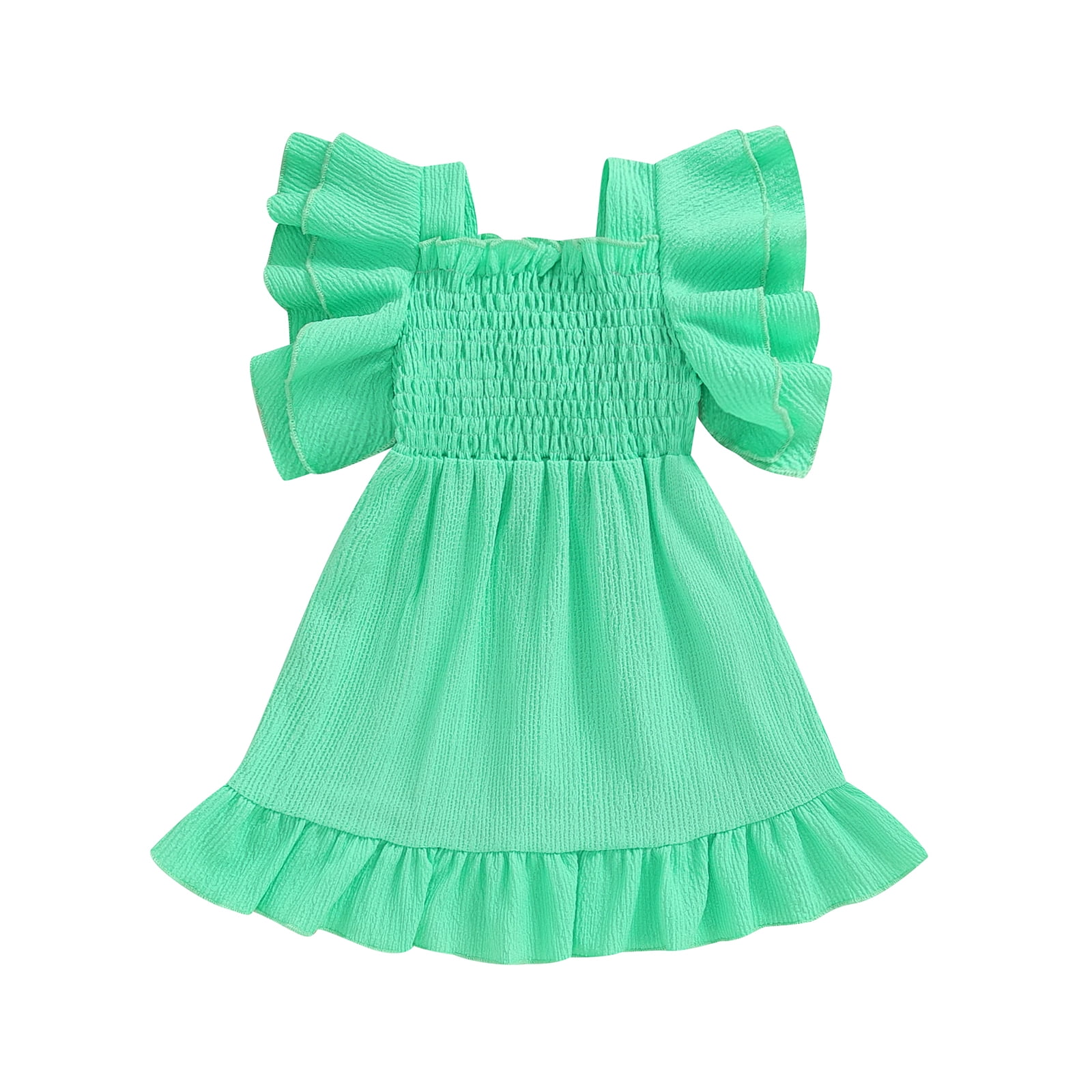 Musuos Little Girls Solid Casual Dress 1-5Years Ruffled Trim Flutter ...