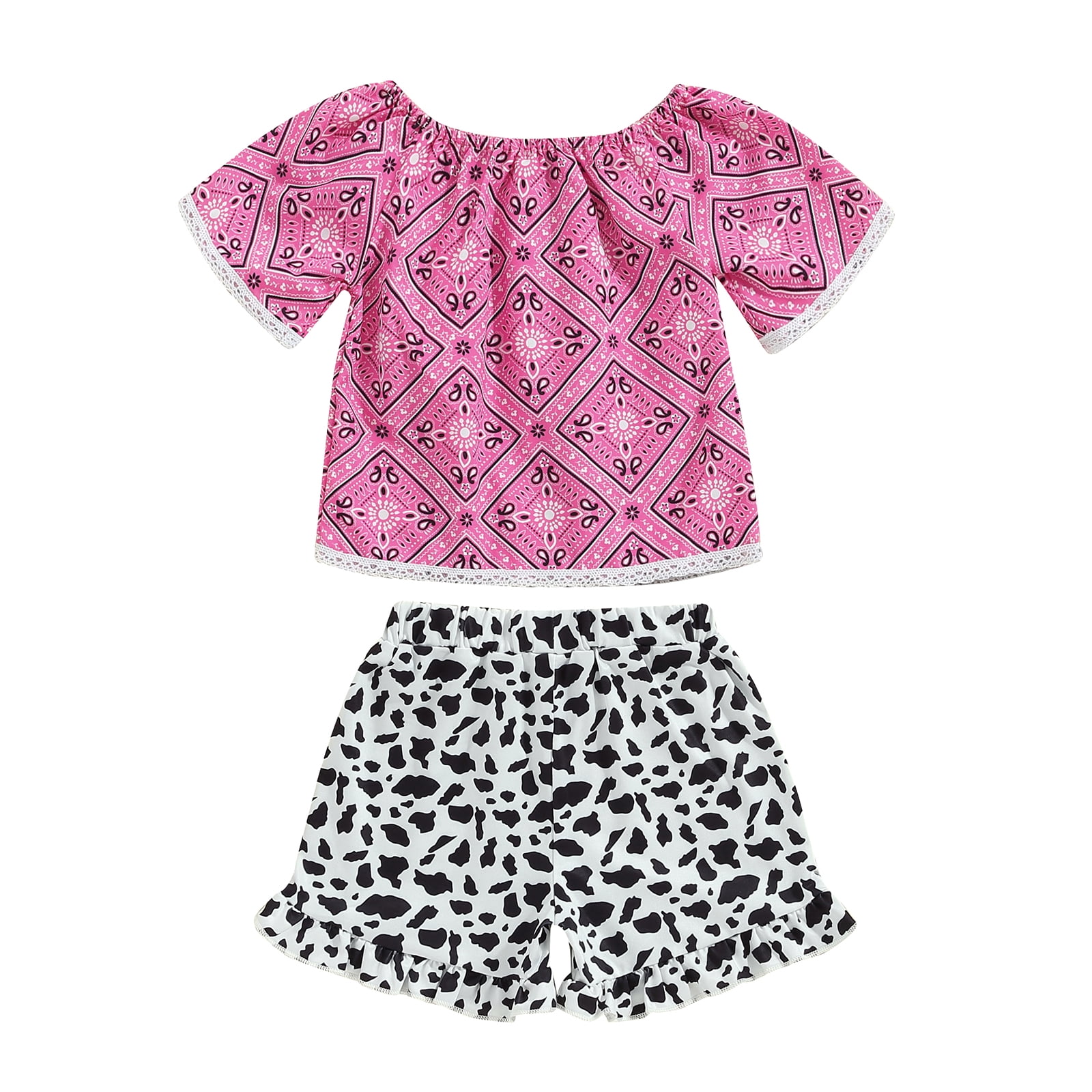 Musuos Little Girls Summer 2PCS Sets 6M 12M 2Y 3Y 4Y Short Sleeve Off Shoulder Tops Cow Print ...