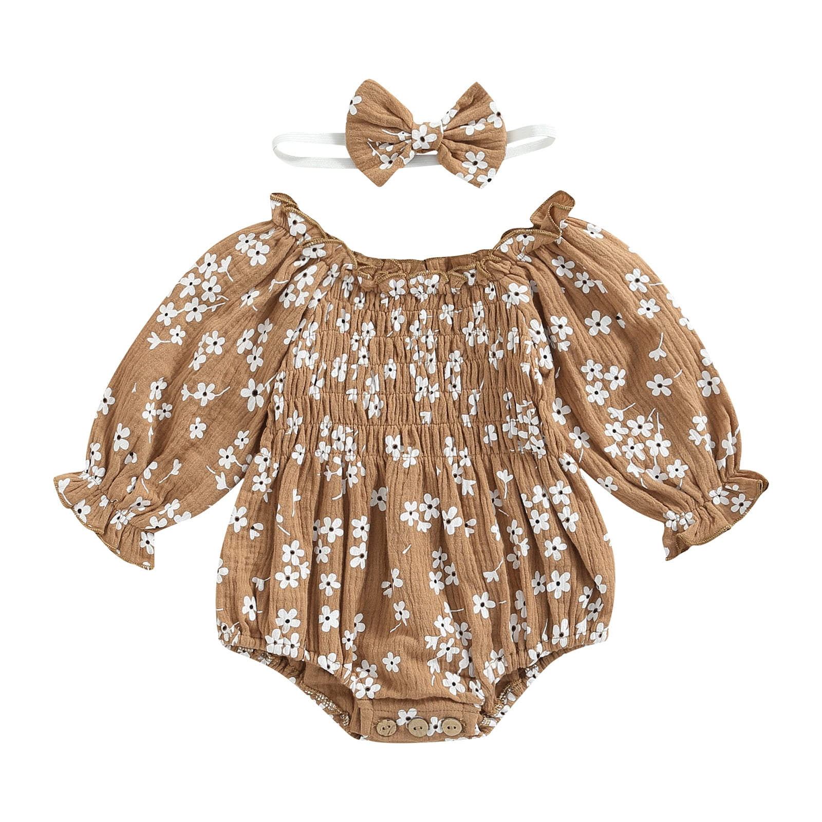 Musuos Newborn Girl Romper Outfits, 6 12 18 24M Long Sleeve Floral ...