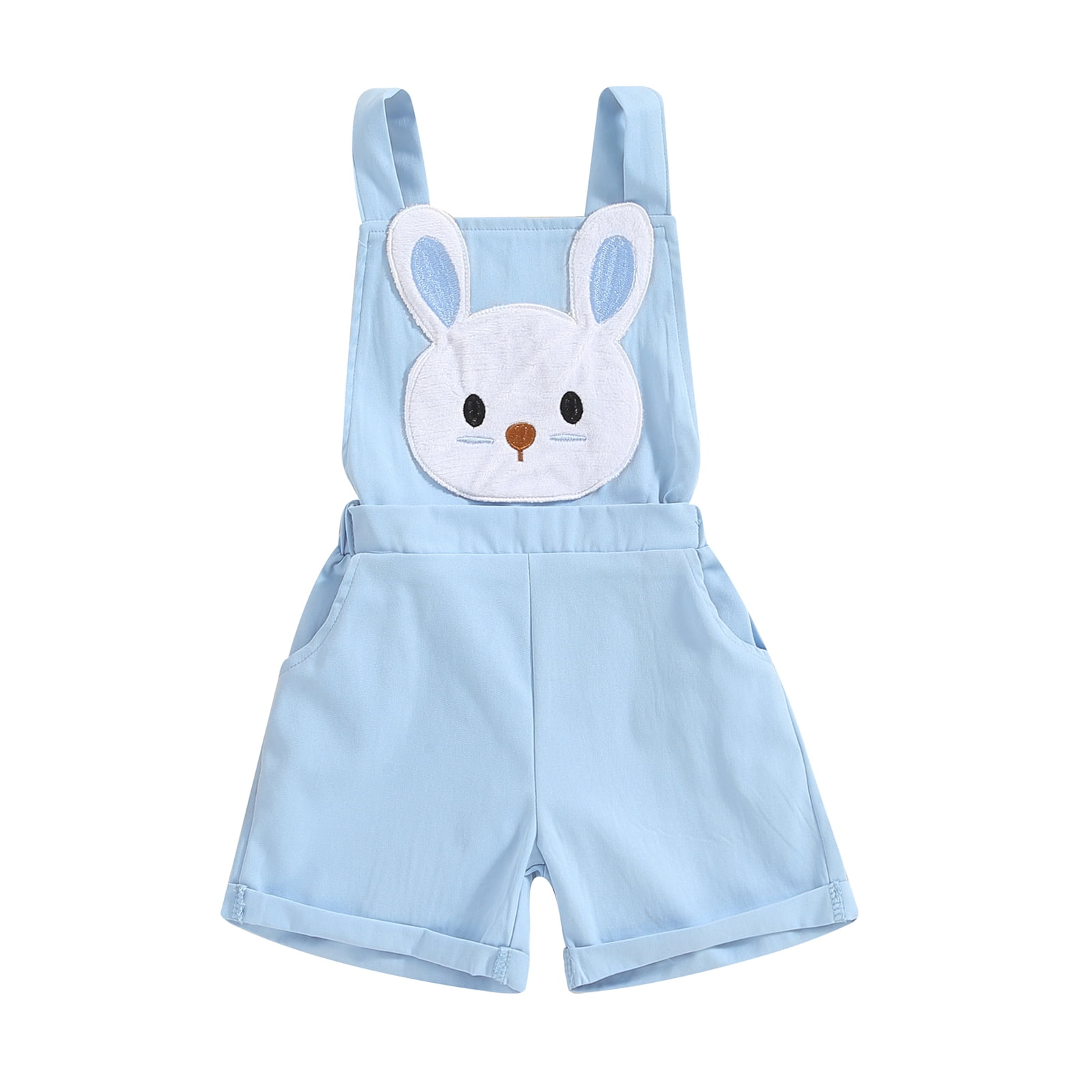 Musuos Toddler Girl Easter Overalls Shorts 12 18 24M 3 4T Bunny Embroidery Applique Sleeveless ...