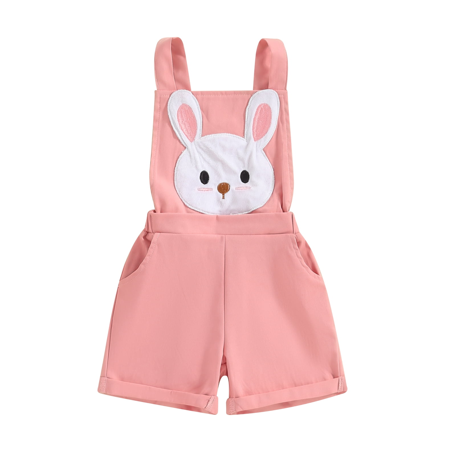 Musuos Toddler Girl Easter Overalls Shorts 12 18 24M 3 4T Bunny Embroidery Applique Sleeveless ...