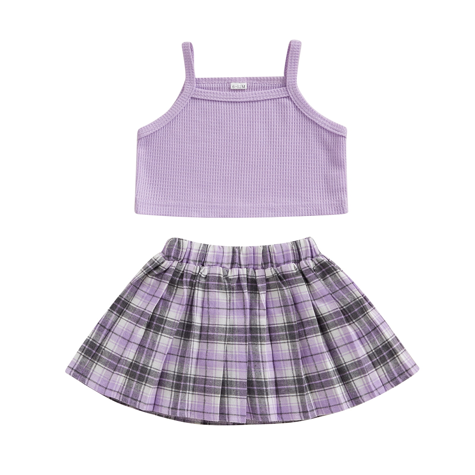 Musuos Toddler Girl Summer Outfits, 12 18 24M 3 4T Square Neck Spaghetti Strap Waffle Tops ...