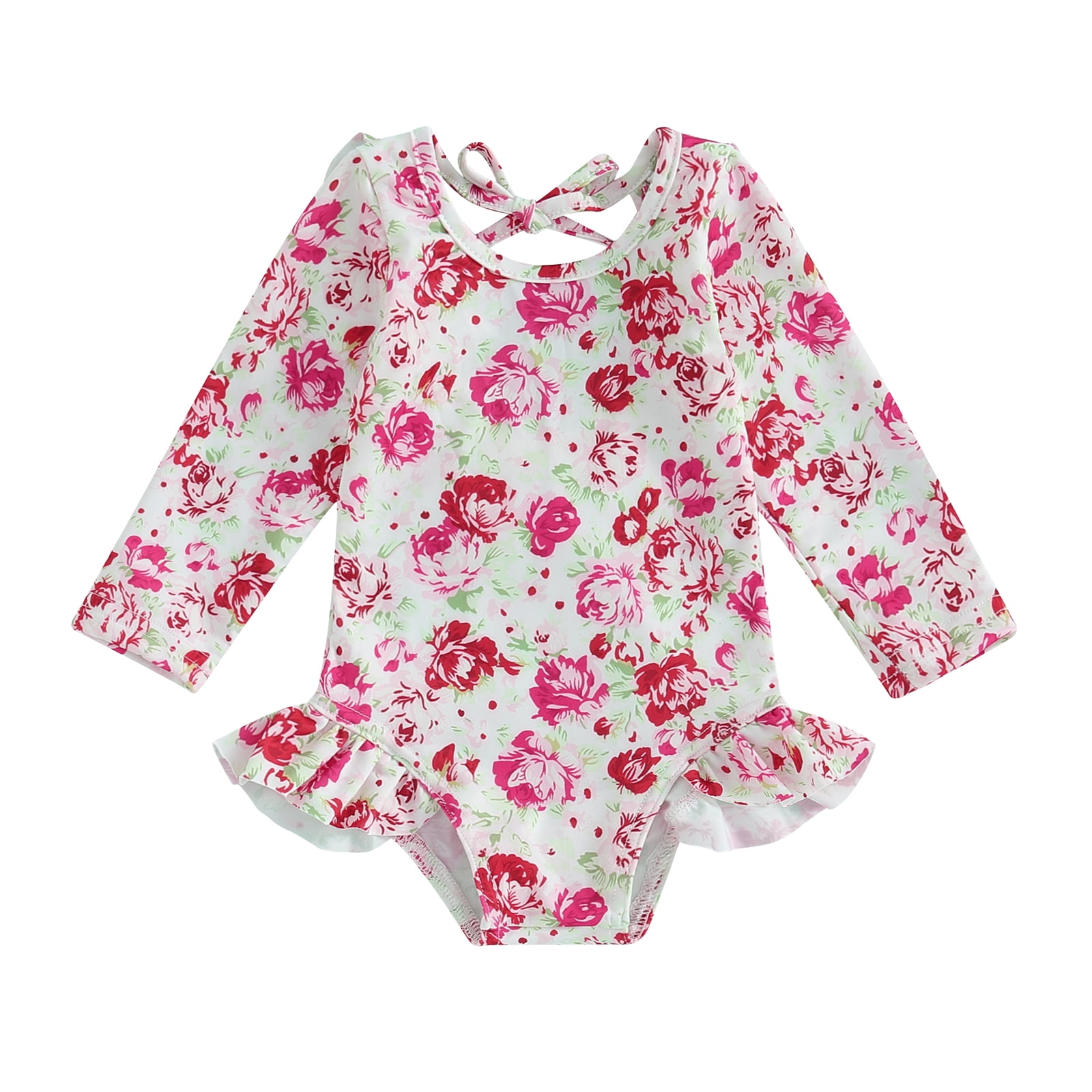 Musuos Toddler Girls Rash Guard Swimsuit Rompers 12 18 24M 3 4T Long Sleeve Floral/Cartoon Print ...