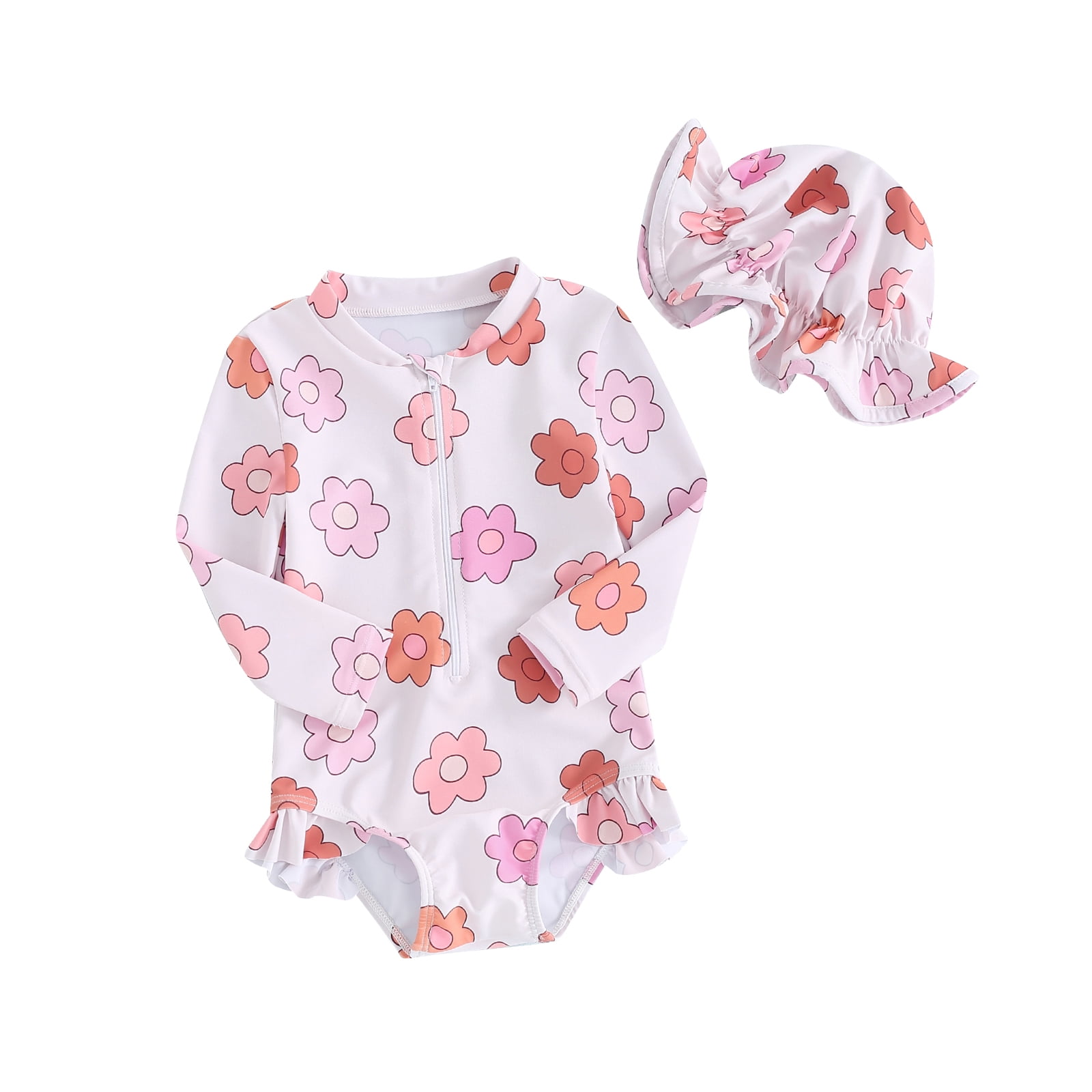 Musuos Toddler Girls Rash Guard Swimsuit Rompers 6M 12M 18M 24M 3Y 4Y Long Sleeve Flower Print ...