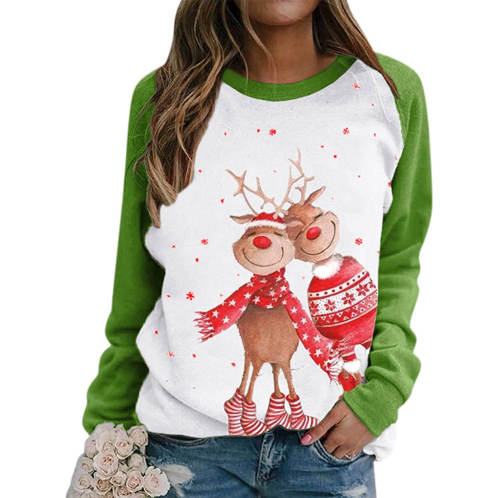 Musuos Women Christmas Tops Cute Deer Printed T Shirts Xmas Long Sleeve ...