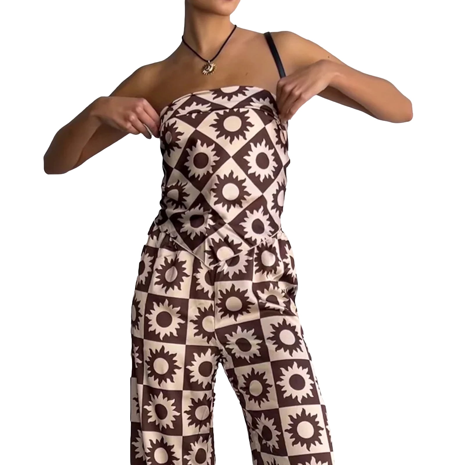 Musuos Women’s 2 Piece Fashion Summer Outfits, Strapless Sun Print Tube ...