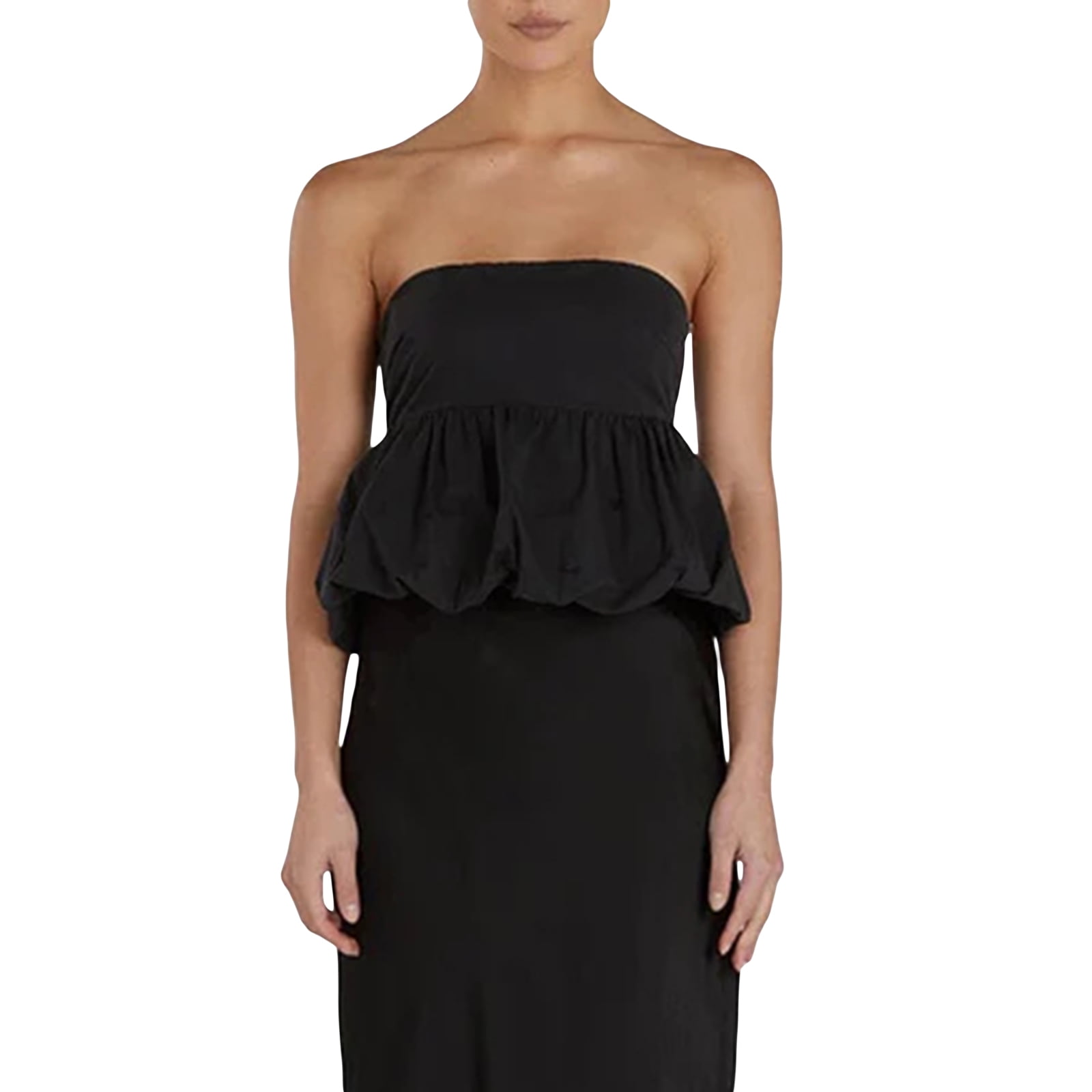 Musuos Women's Bubble Hem Tube Tops Strapless Solid Color Bandeau ...