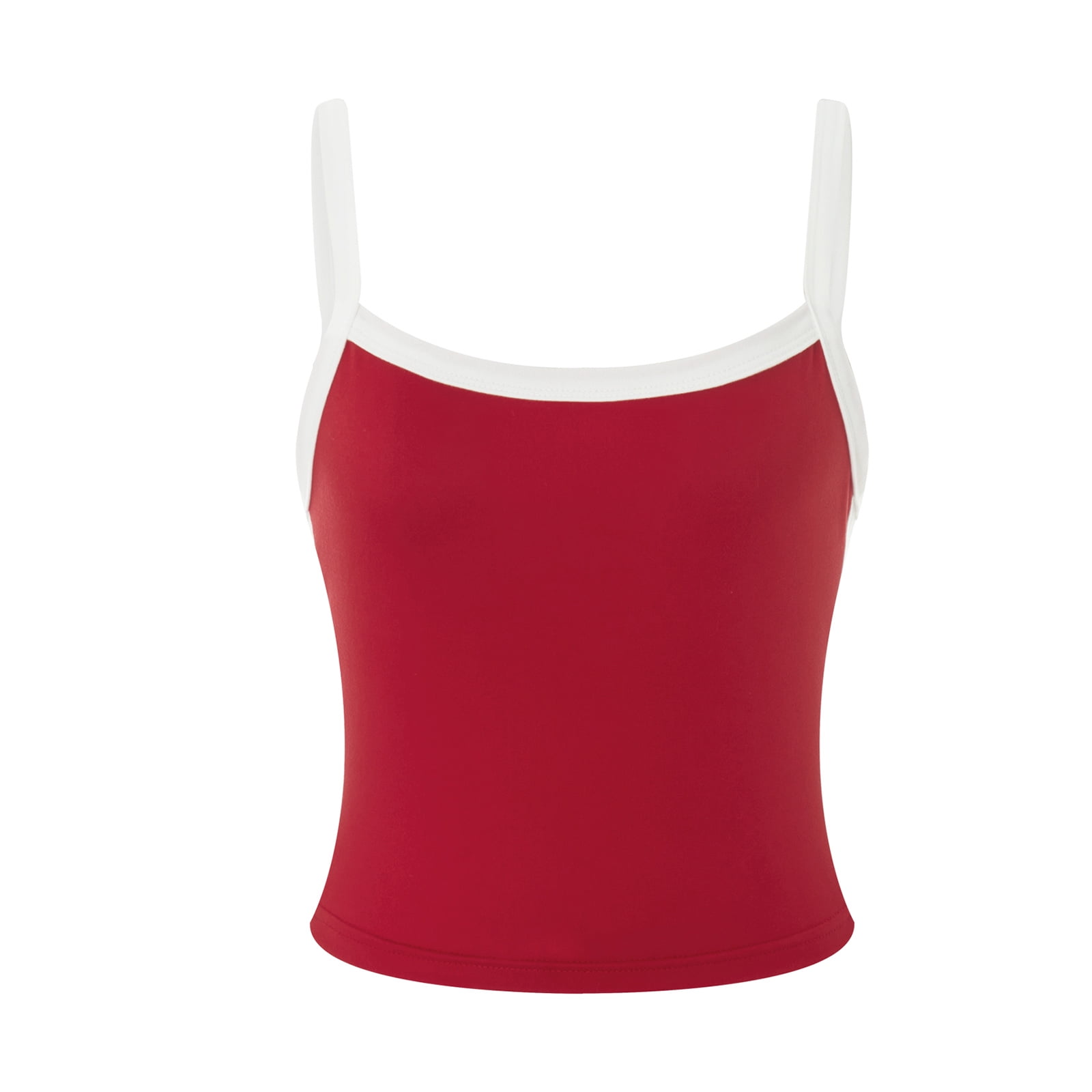 Musuos Women´s Crop Cami Tops, Spaghetti Strap Square Neck Contrast ...