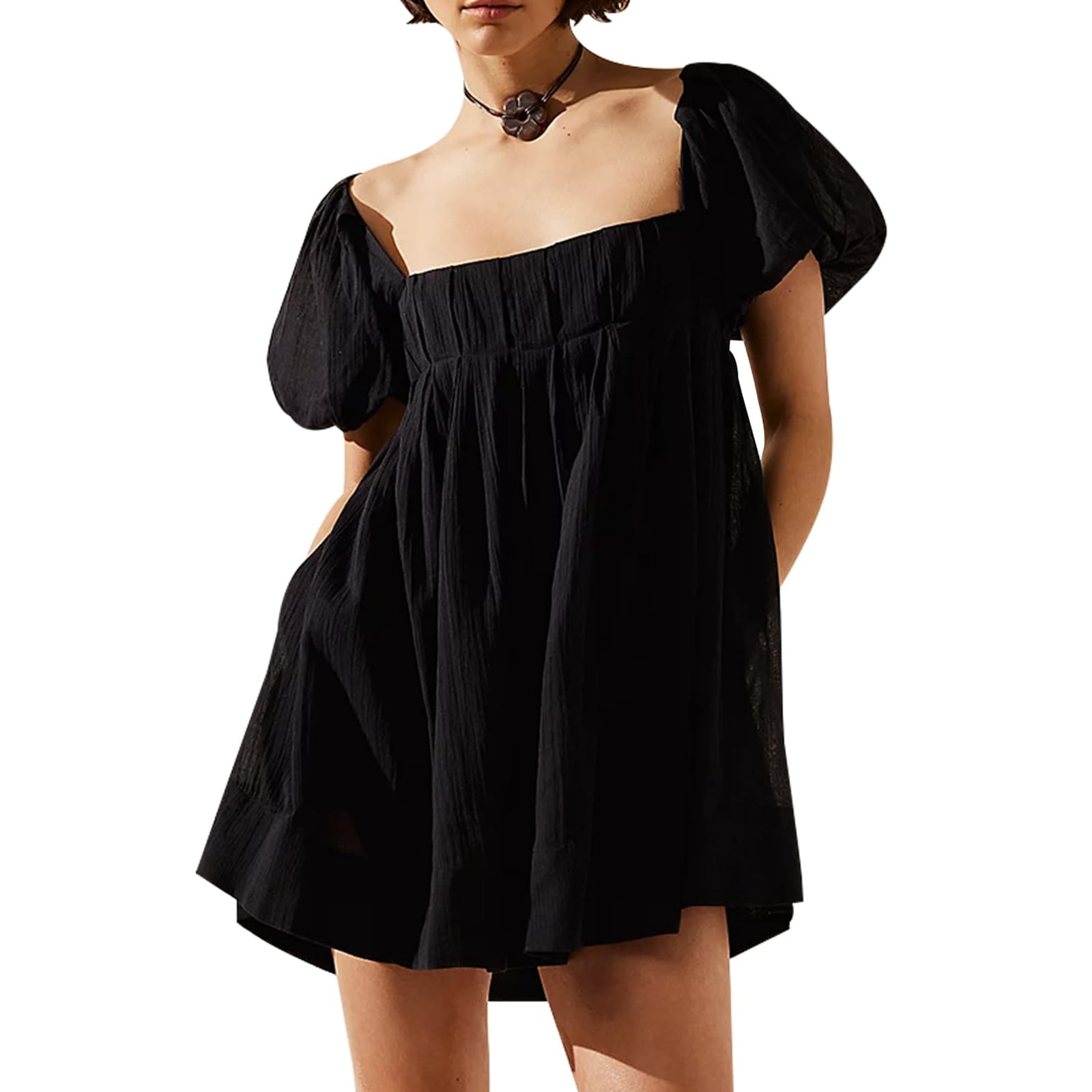 Musuos Women's Cute Babydoll Short Dresses Solid Color Short Puff ...