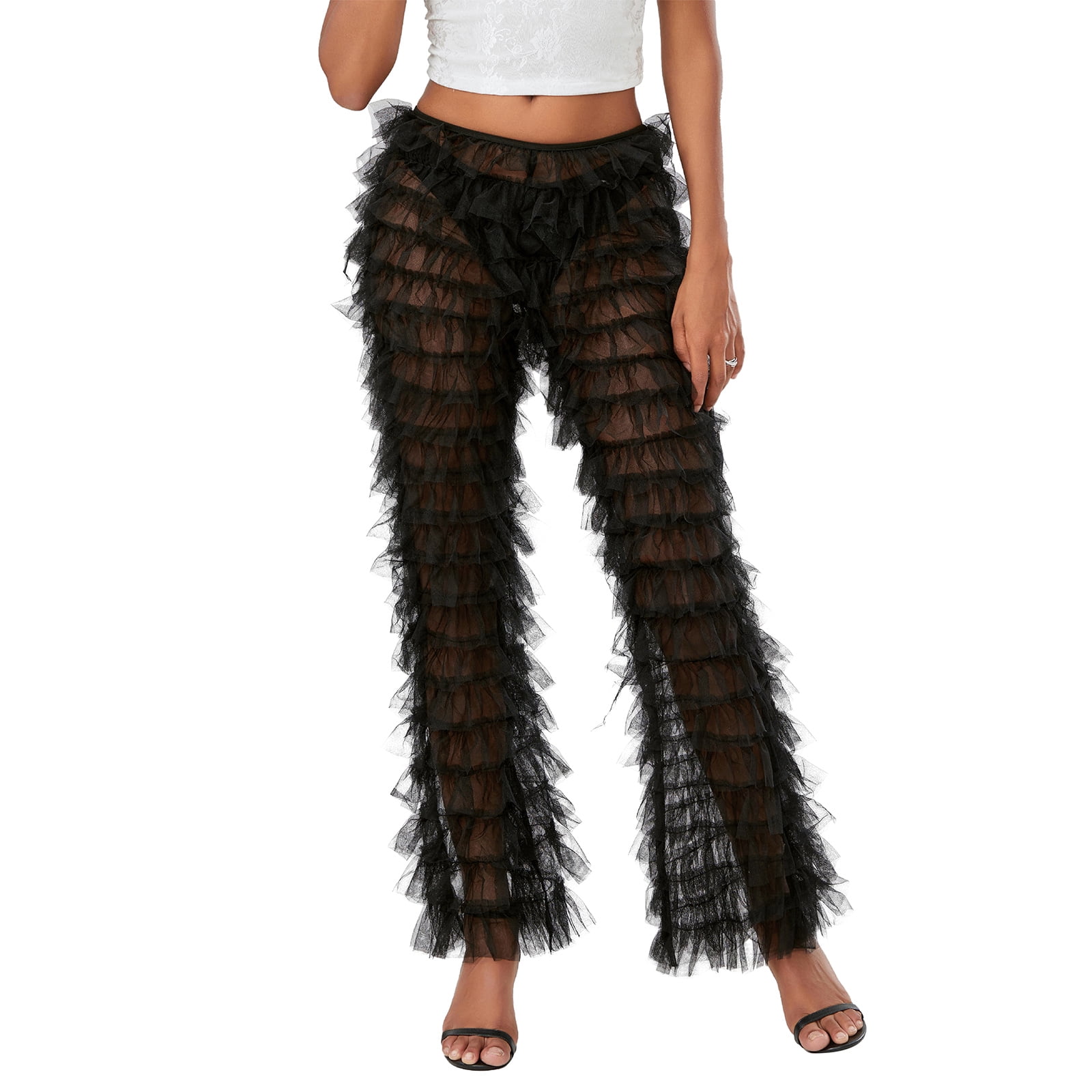 Musuos Womens Tiered Sheer Flared Pants Fashion Wide Leg Bell-bottom ...