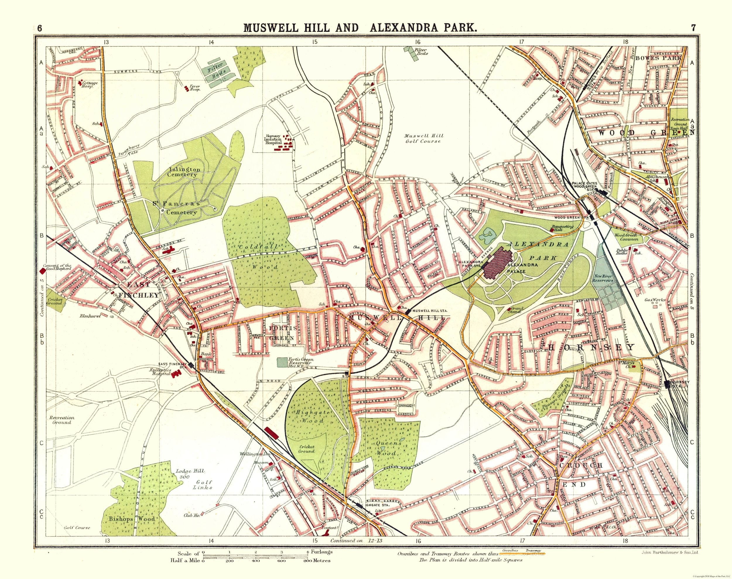 Historic Map - Muswell Hill Alexandra Park London - Bartholomew 1921 ...