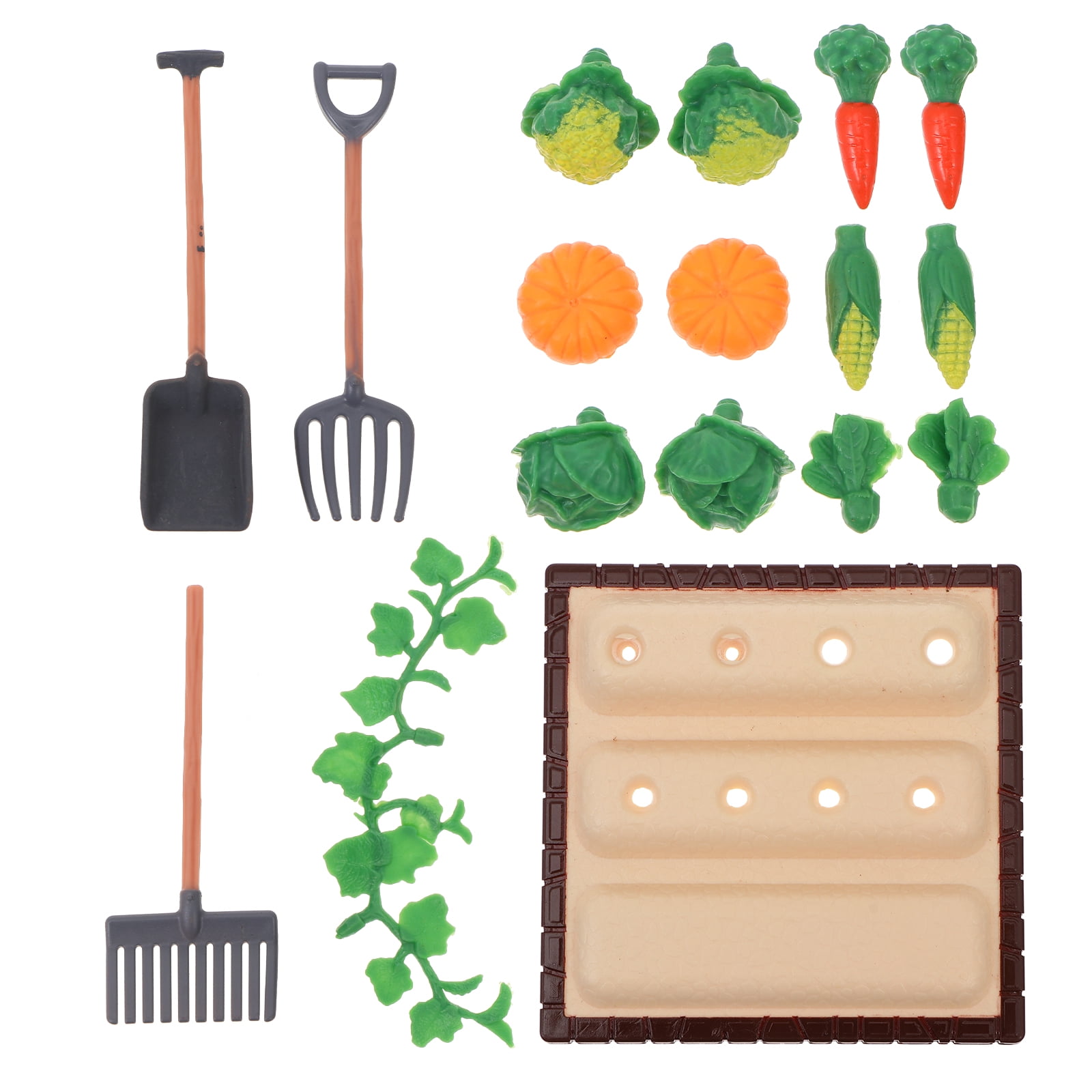 Mutably 1 Set/ 4pcs Play Farm Miniature Vegetables Figurines Farm Tools ...