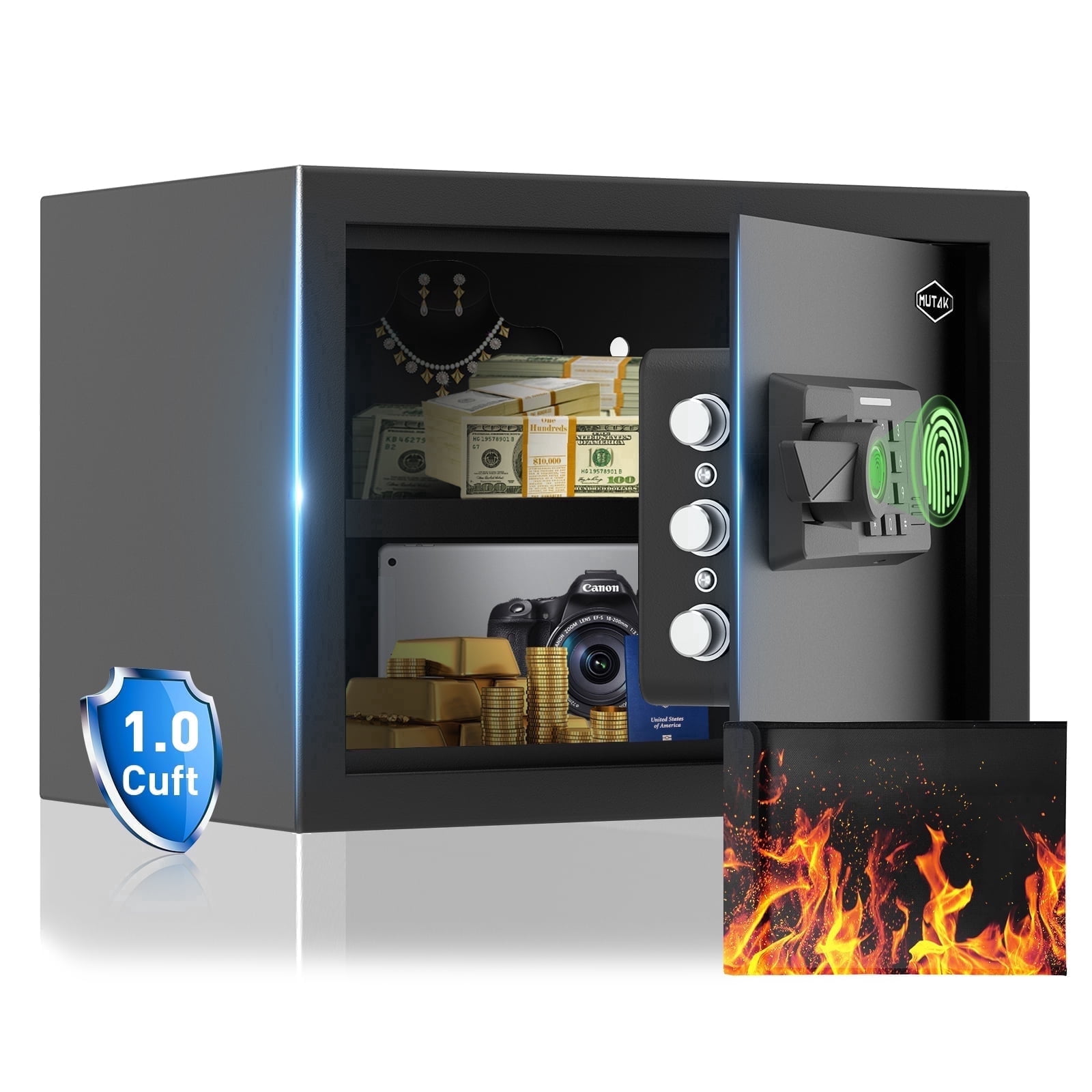 Mutak Biometric Safe Box, 1.0 Cu Ft Steel Security Lockbox with ...