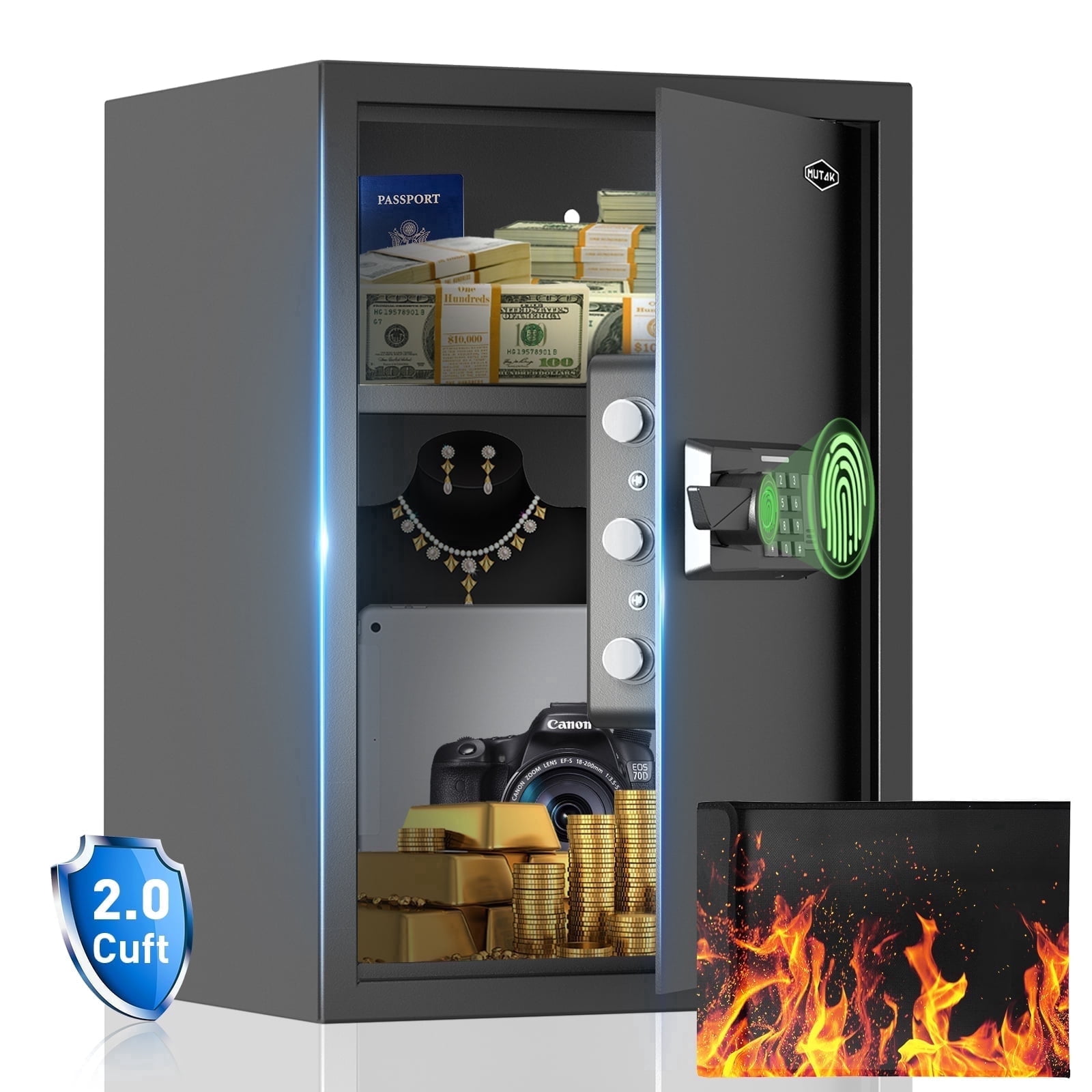 Mutak 2.0 Cu ft Biometric Electronic Safe Box, Fingerprint Lock ...
