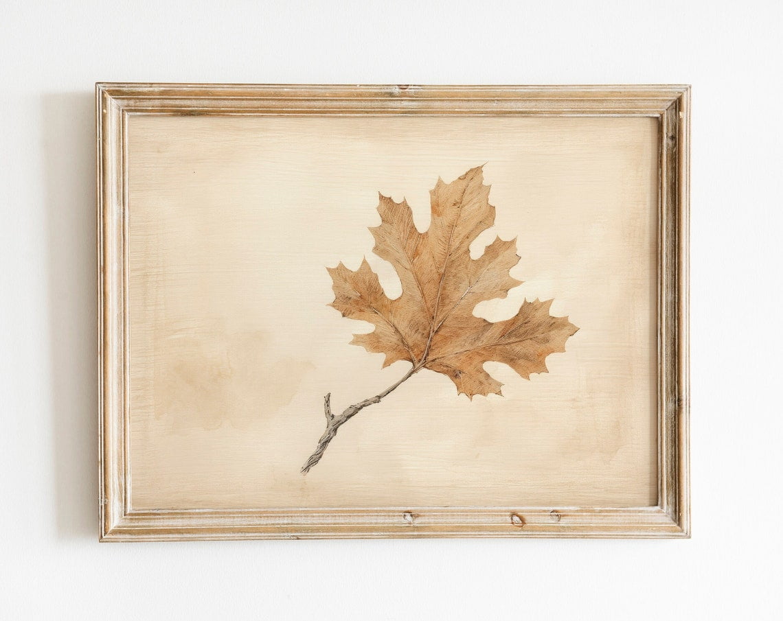 Muted Autumn Oak Leaf Sketch Fall Print, Neutral Wall Art, Rustic ...