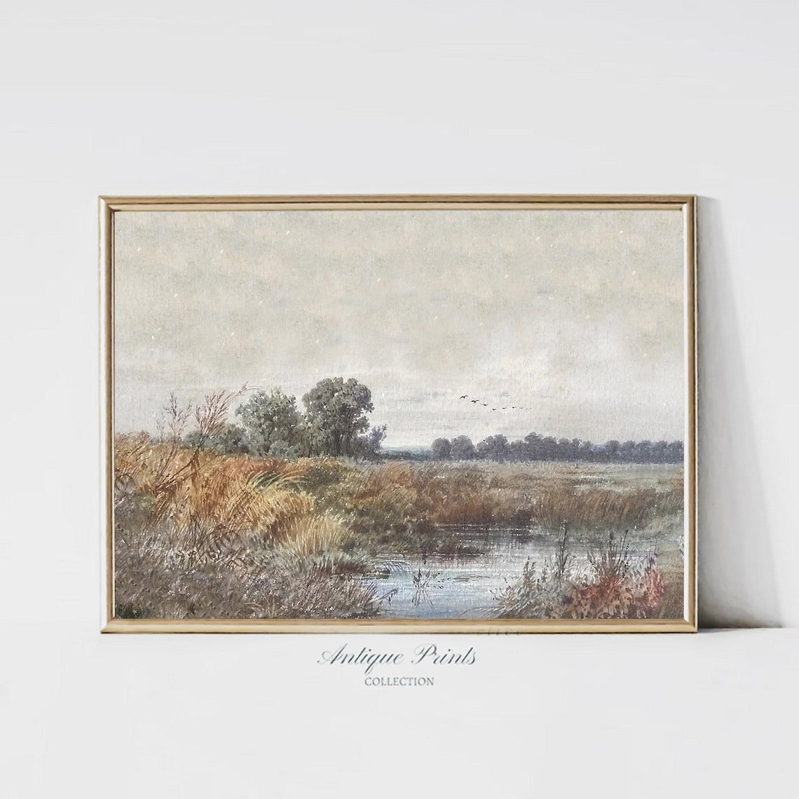 Muted Autumn Pond Landscape, Vintage Fall Landscape Wall Art, Neutral ...