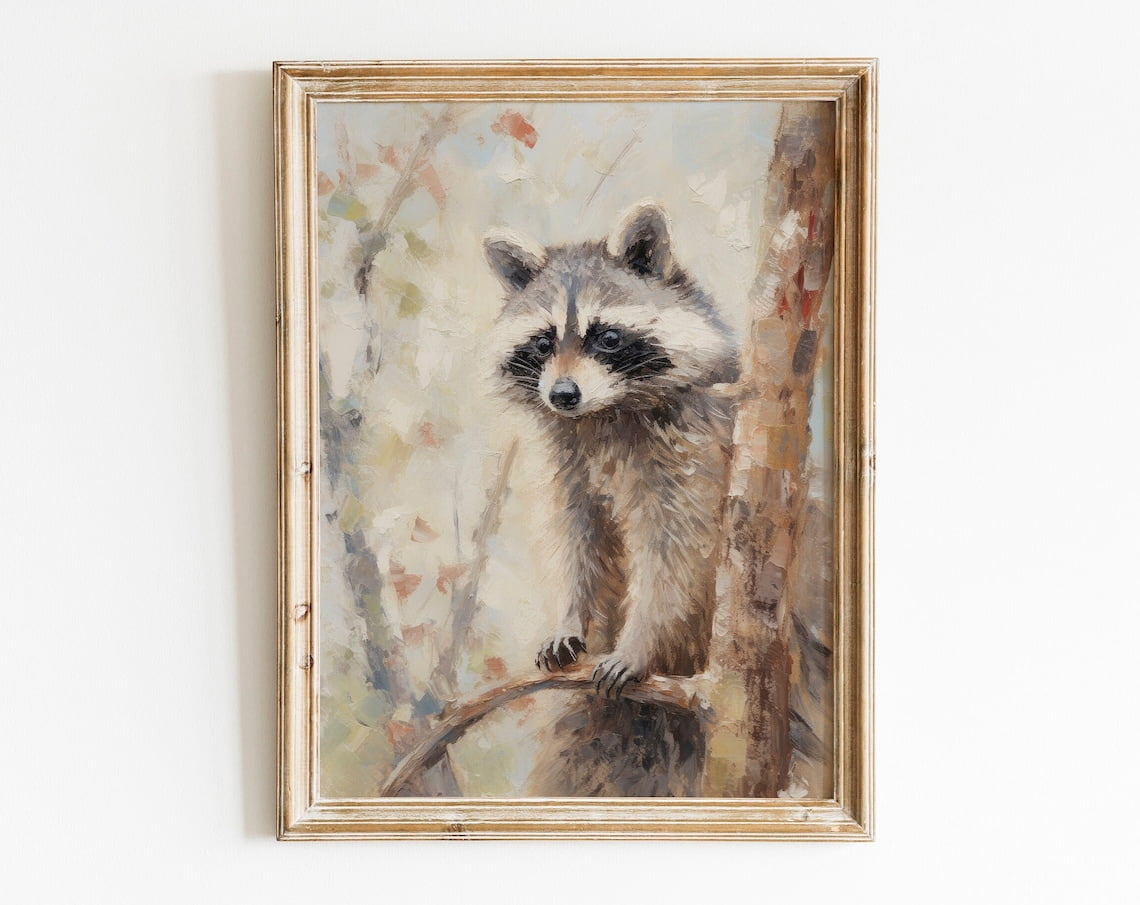 Muted Autumn Raccoon Fall Print, Neutral Wall Art, Rustic Farmhouse Art ...