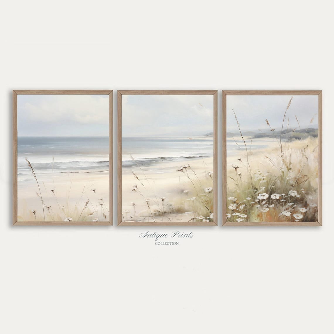Muted Beach Landscape 3 Pieces Wall Art, Neutral Seascape, Vintage ...