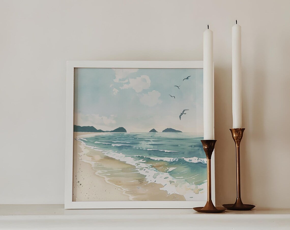 Muted Beach Print, Neutral Coastal Wall Art, Sea Waves Art, Square ...
