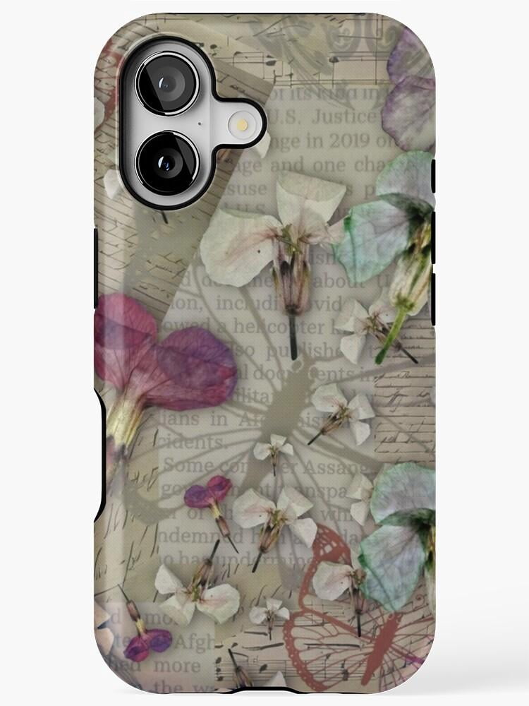 Muted Botanical Collage with Flowers and Butterflies Tough Phone Case ...