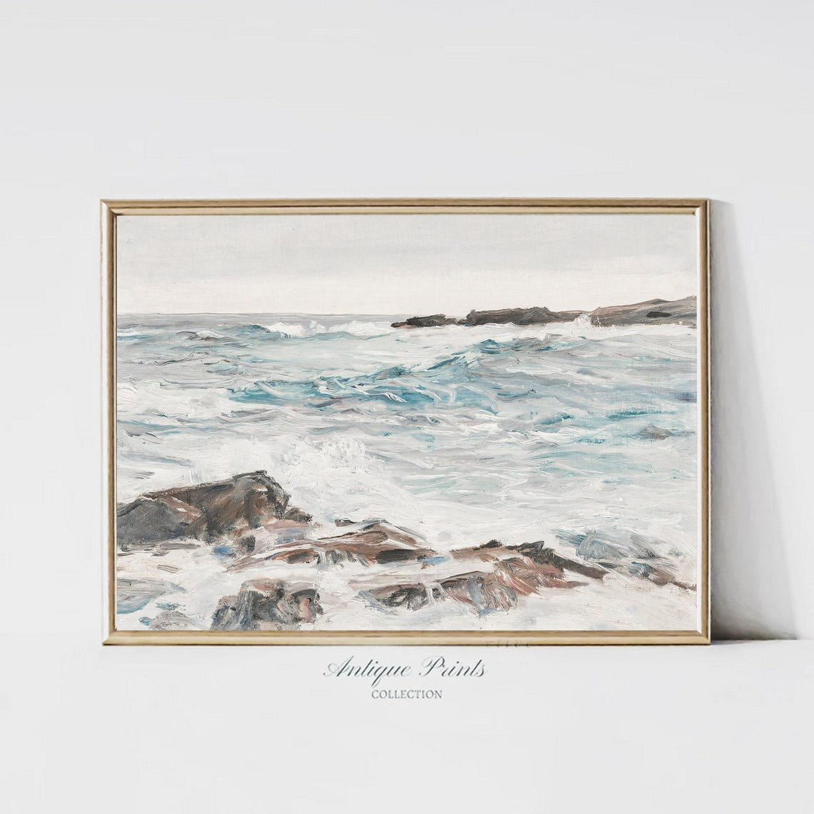 Muted Coastal Wall Art, Neutral Seascape, Vintage Ocean Waves Wall Art ...