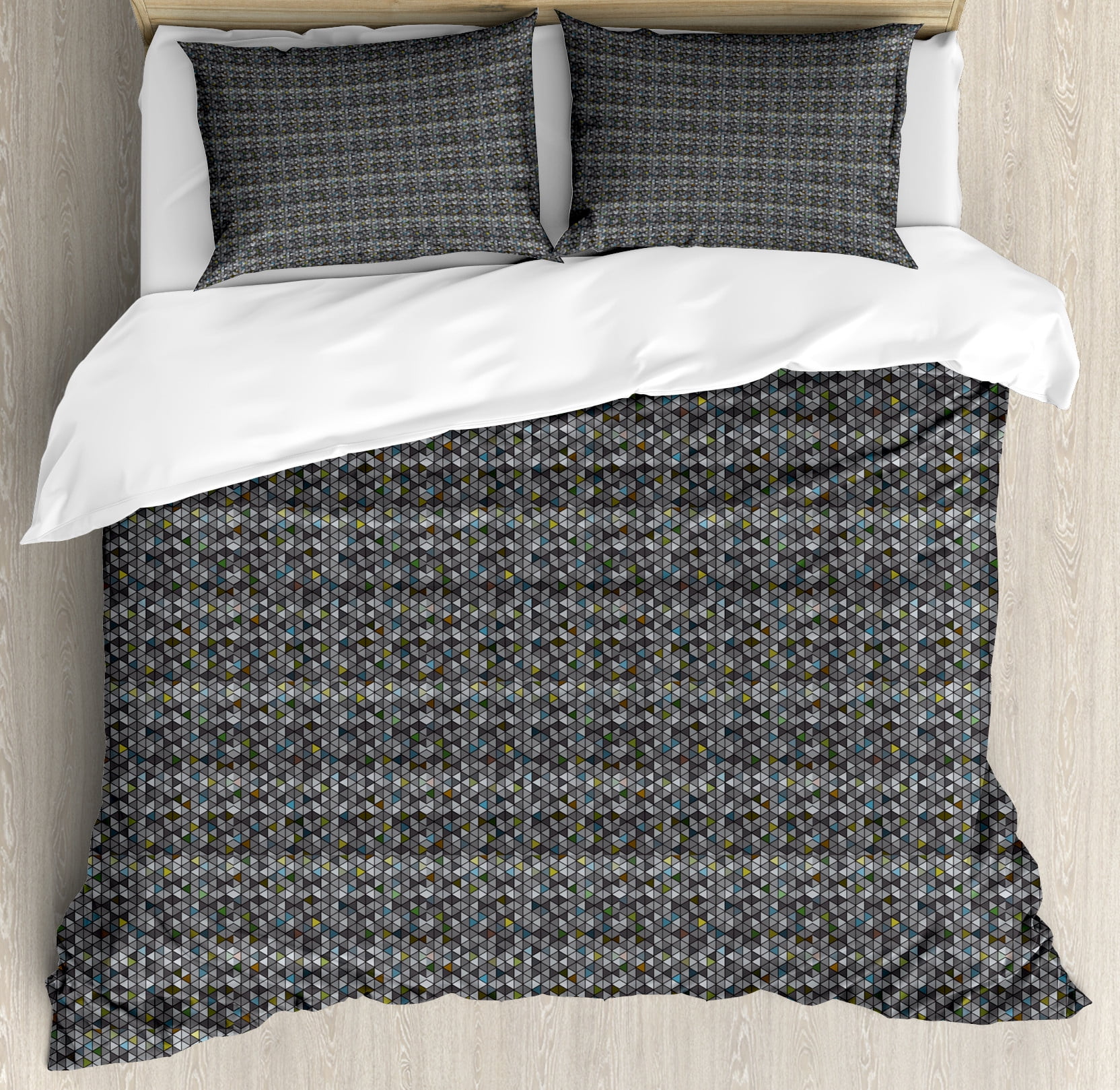 Muted Colors Duvet Cover Set, Abstract Geometric Repetition with Mosaic ...