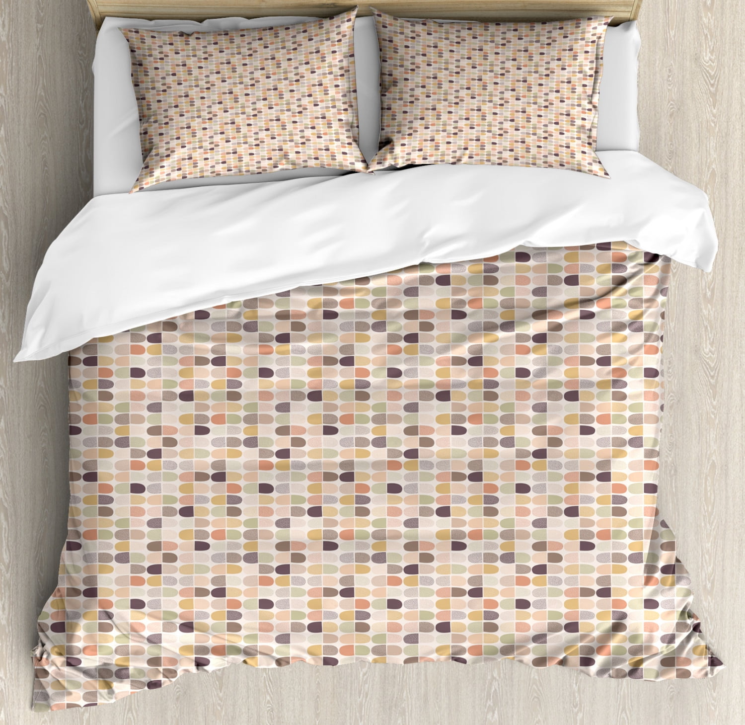 Muted Colors Duvet Cover Set King Size, Dotted Rounded Vertically ...