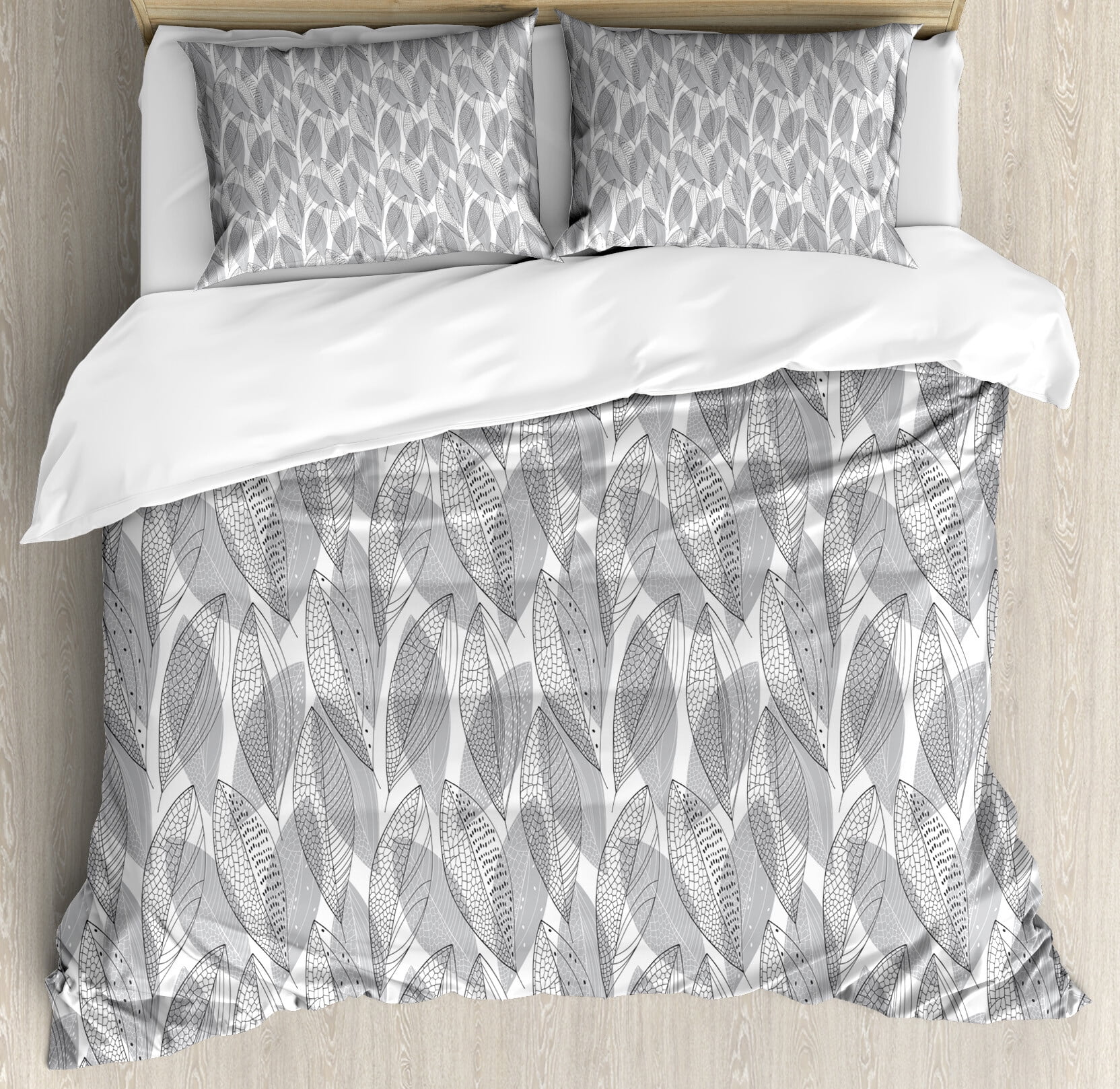 Muted Colors Duvet Cover Set, Pattern of High Detailed Leaf Silhouettes ...