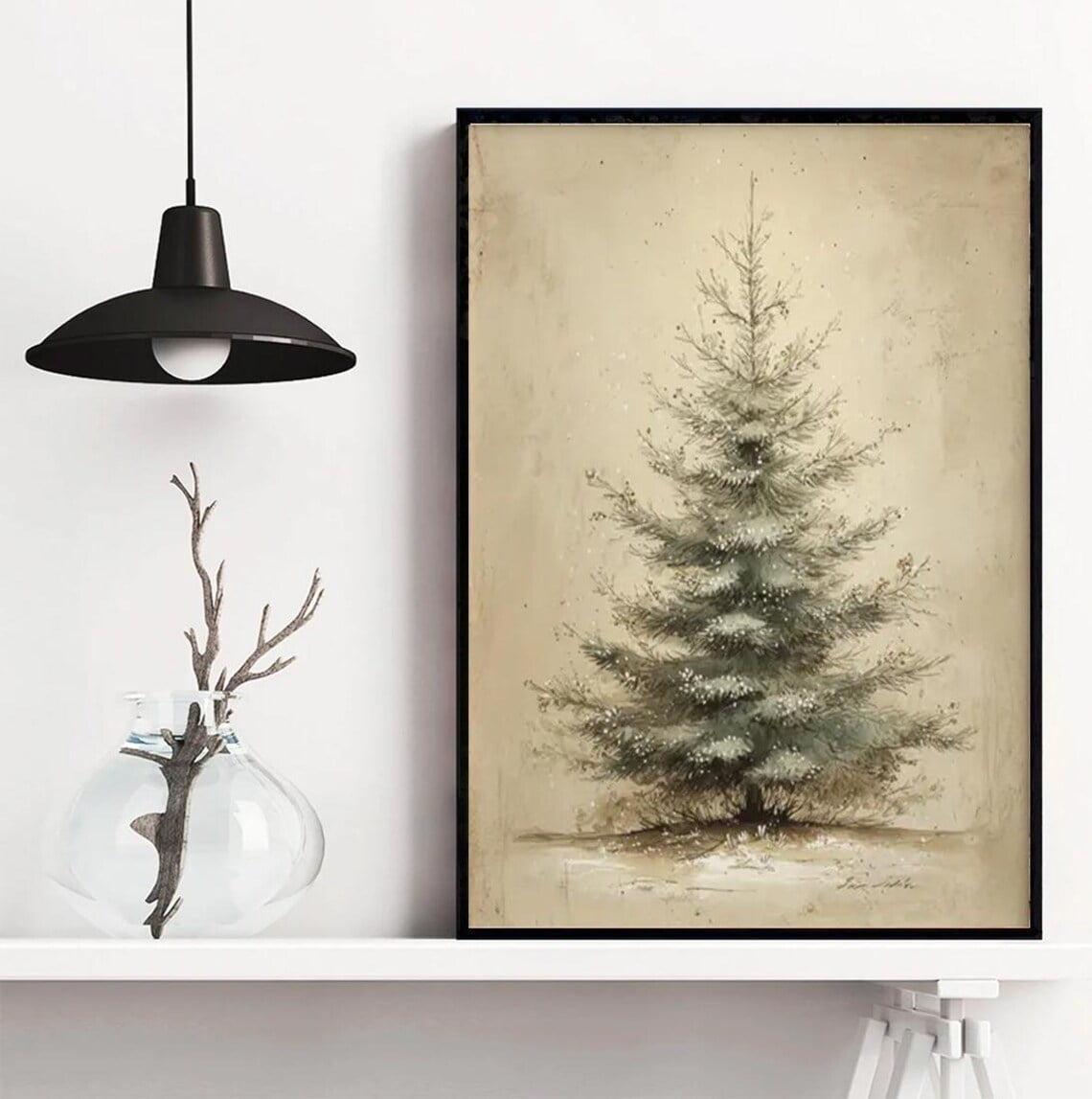 Muted Evergreen Tree Poster, Neutral Wall Art, Moody Rustic Winter ...