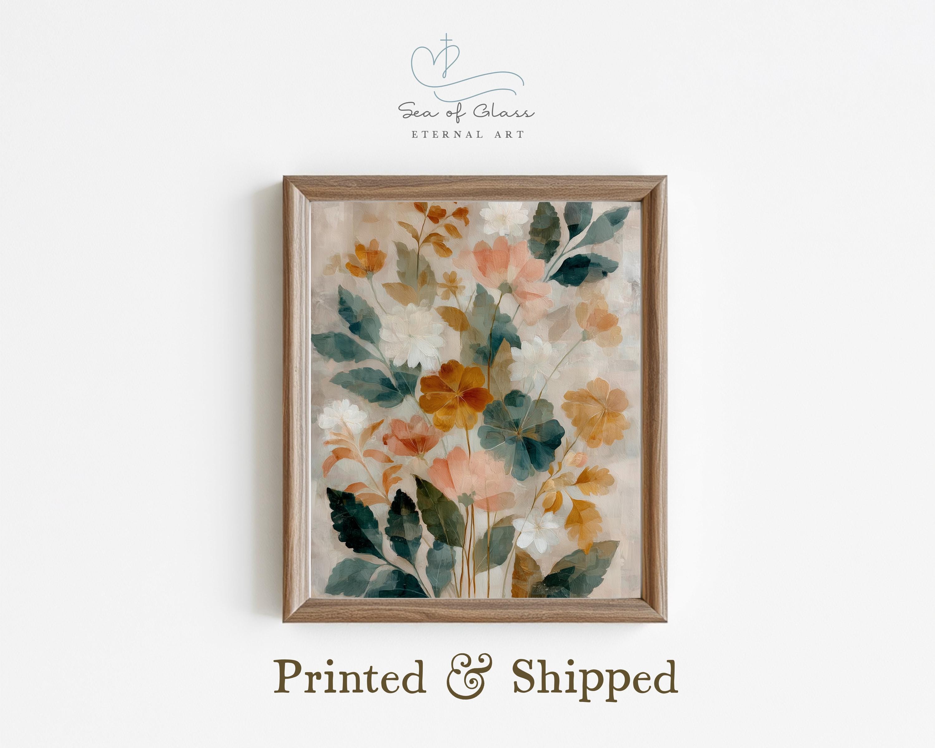 Muted Floral Art Poster Vintage Botanical , Earth Tones Warm Present ...