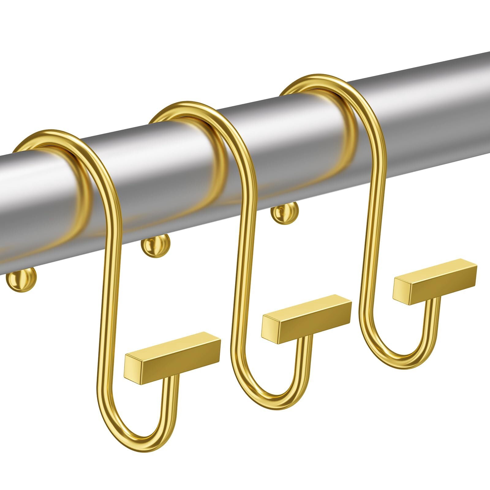 Muted Gold Shower Curtain Hooks, Shower Curtain Rings Rust Proof, 12PCS ...