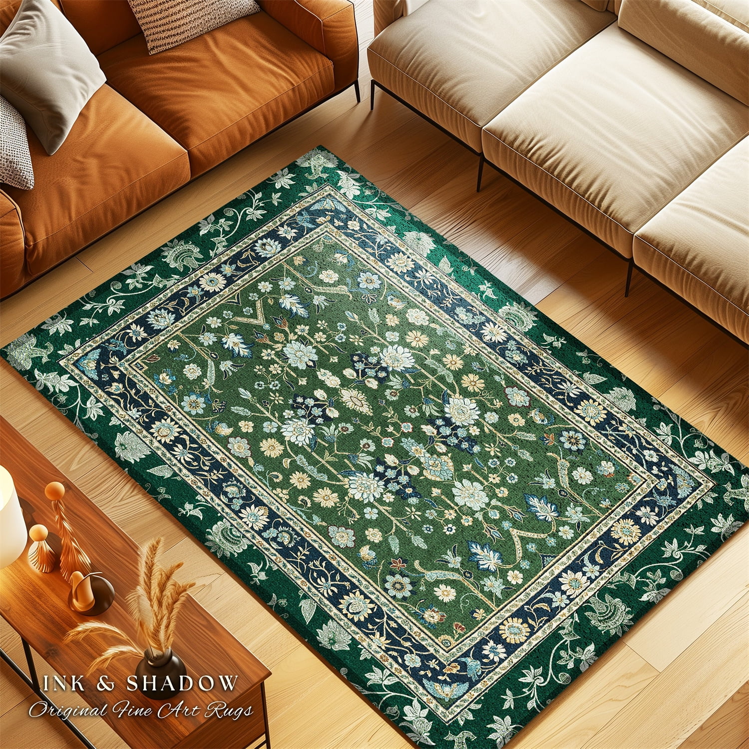 Muted Green Boho Area Rug Rustic Aesthetic Living Room Pastel Green ...