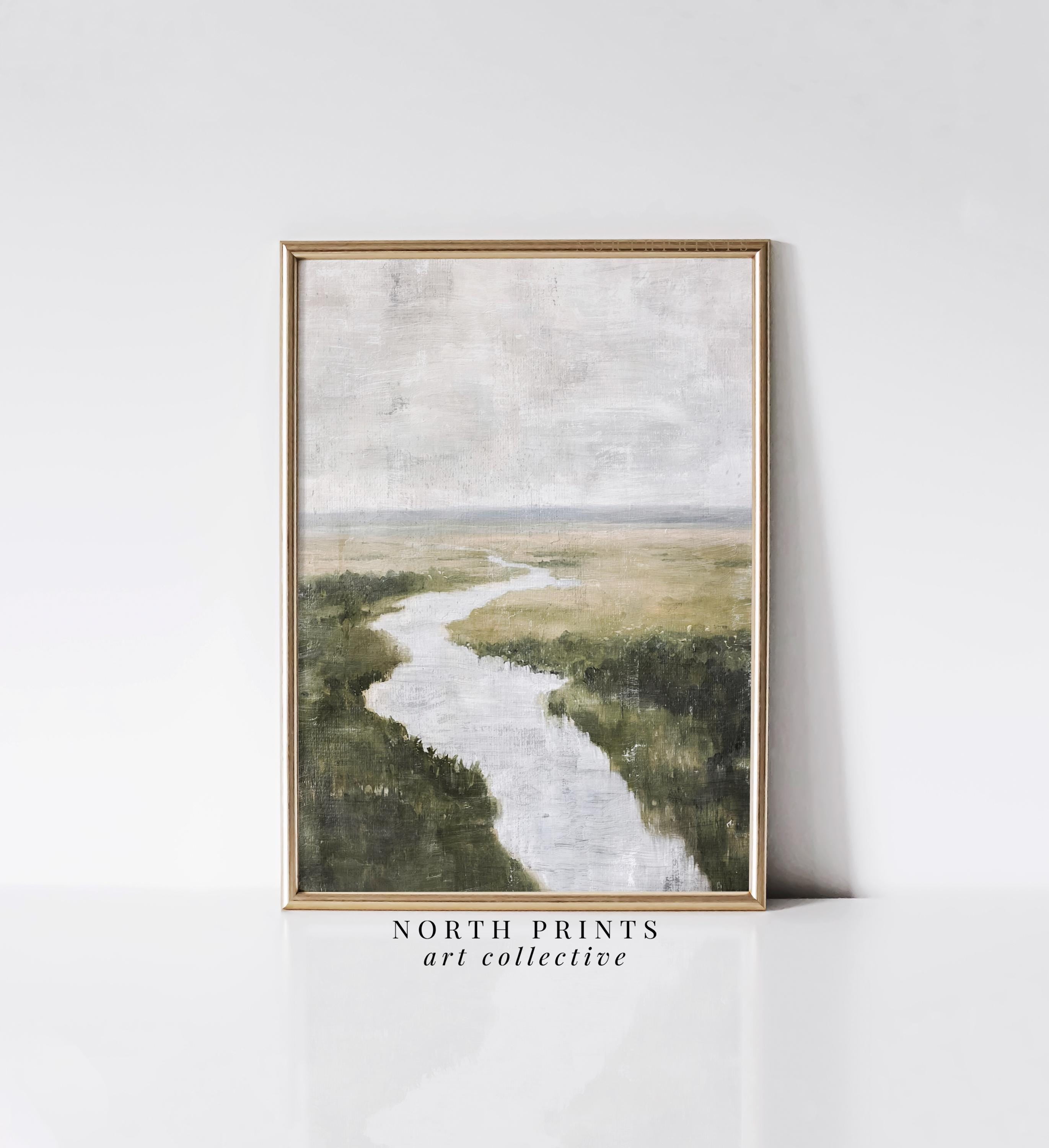 Muted Green River Landscape Print: Farmhouse Wall Decor 8-93 UNFRAMED ...