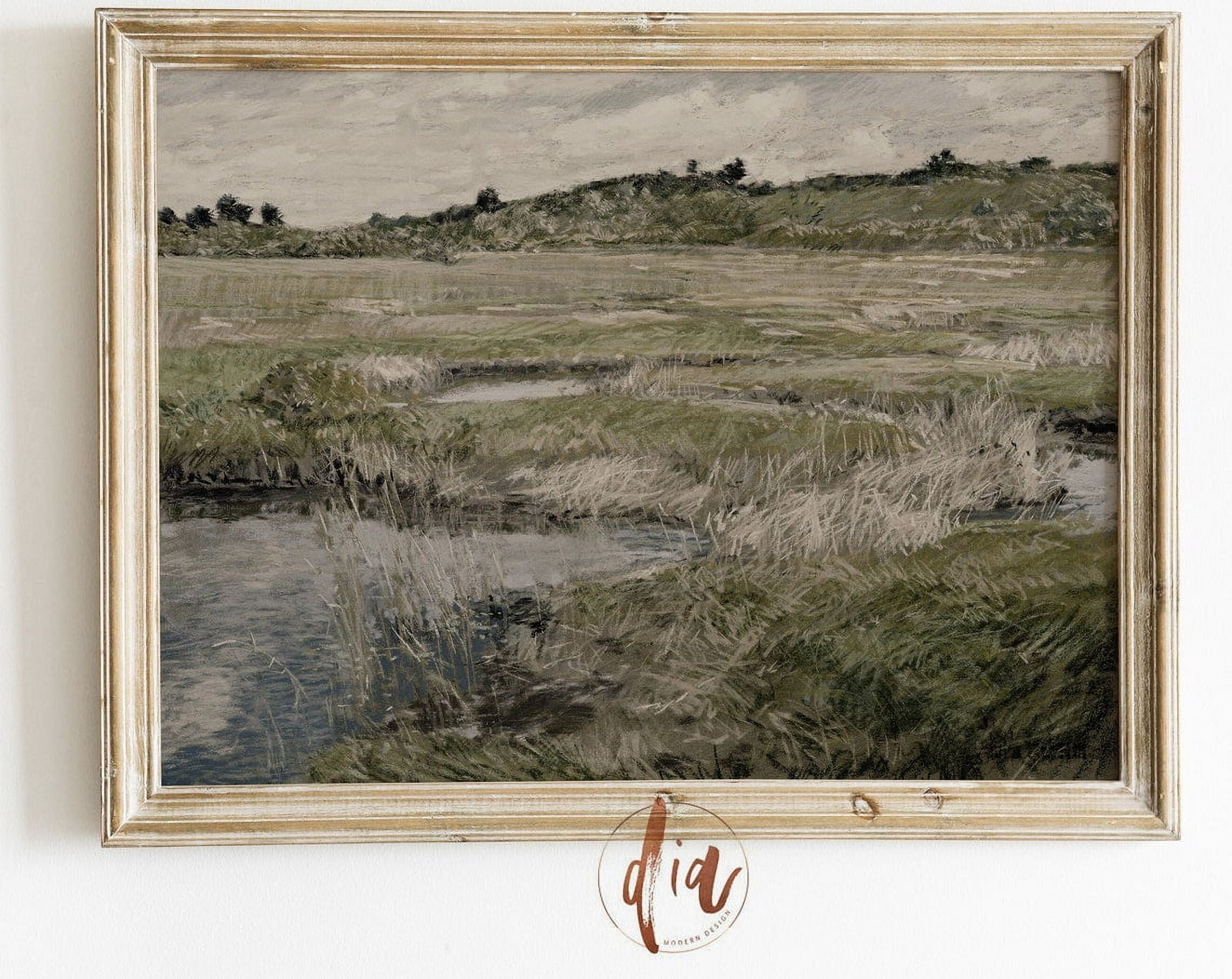 Muted Meadow Landscape Print, Vintage Landscape Painting, Blue Green ...
