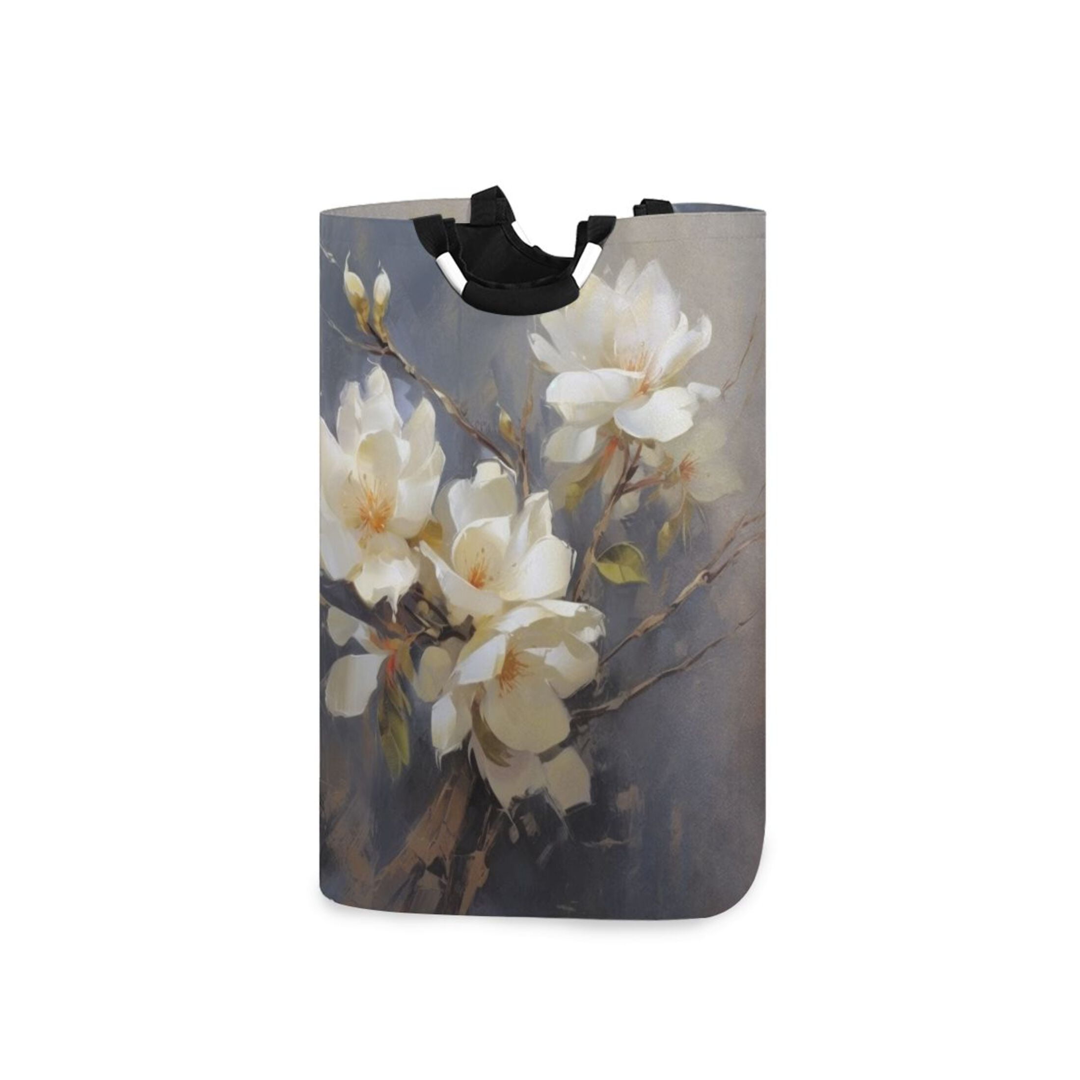 Muted White Flowers Laundry Basket with Handles 50L Collapsible Laundry ...