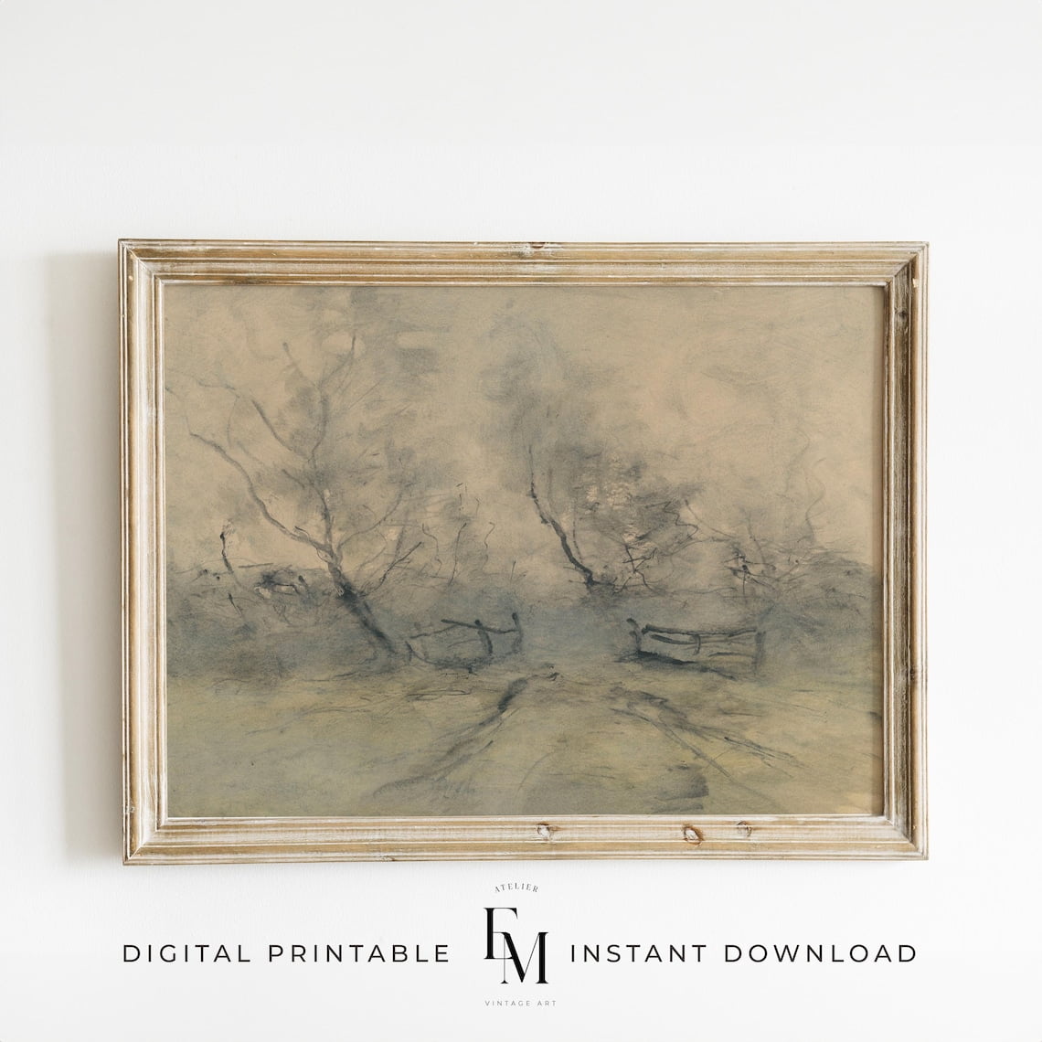 Muted Winter Vintage Landscape Print Neutral Country Antique Vintage ...