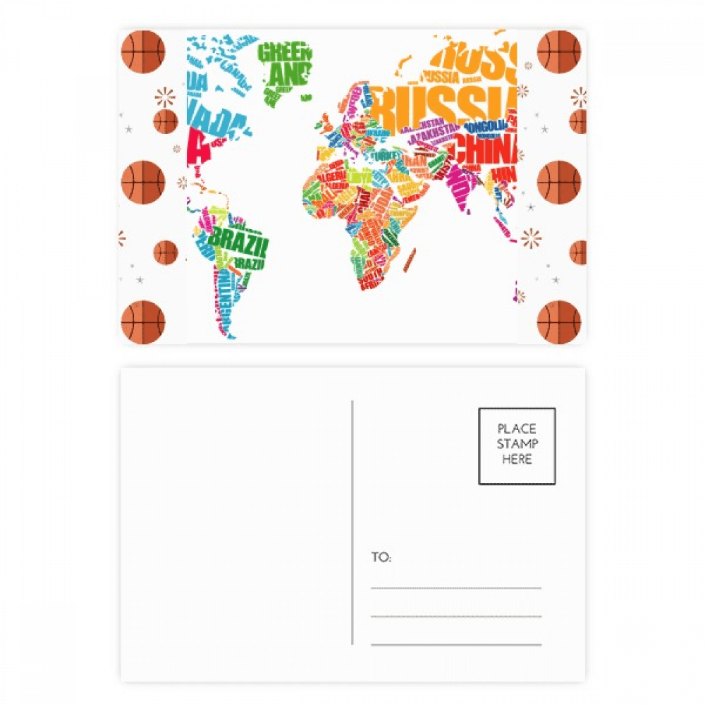 Mutlicolour World Map Countries Name Basketball Postcard Set Thanks ...