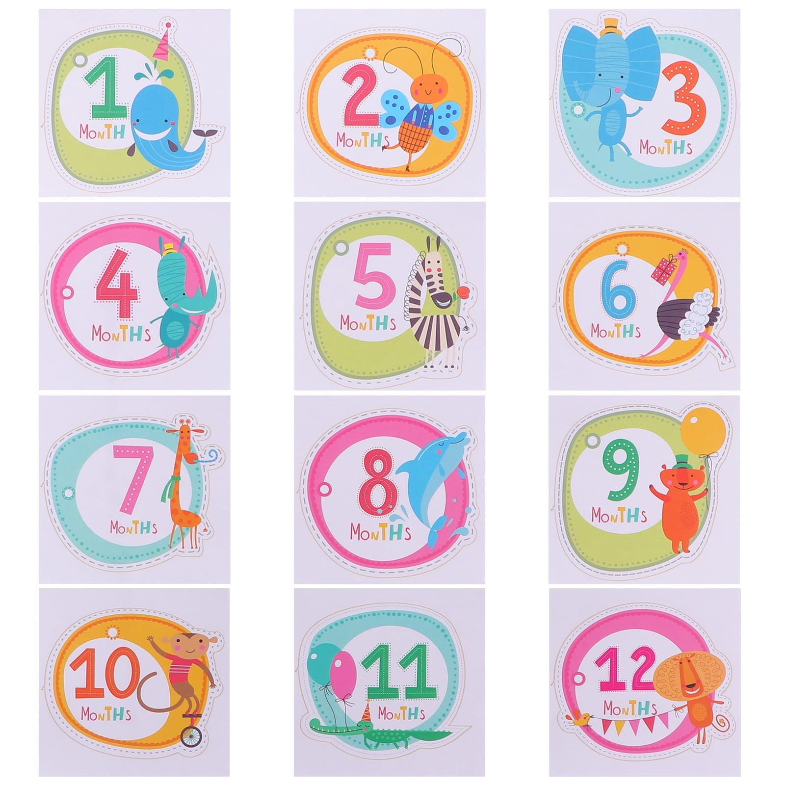 Mutmorningal 1 Set Baby Monthly Milestone Stickers Animals Month ...