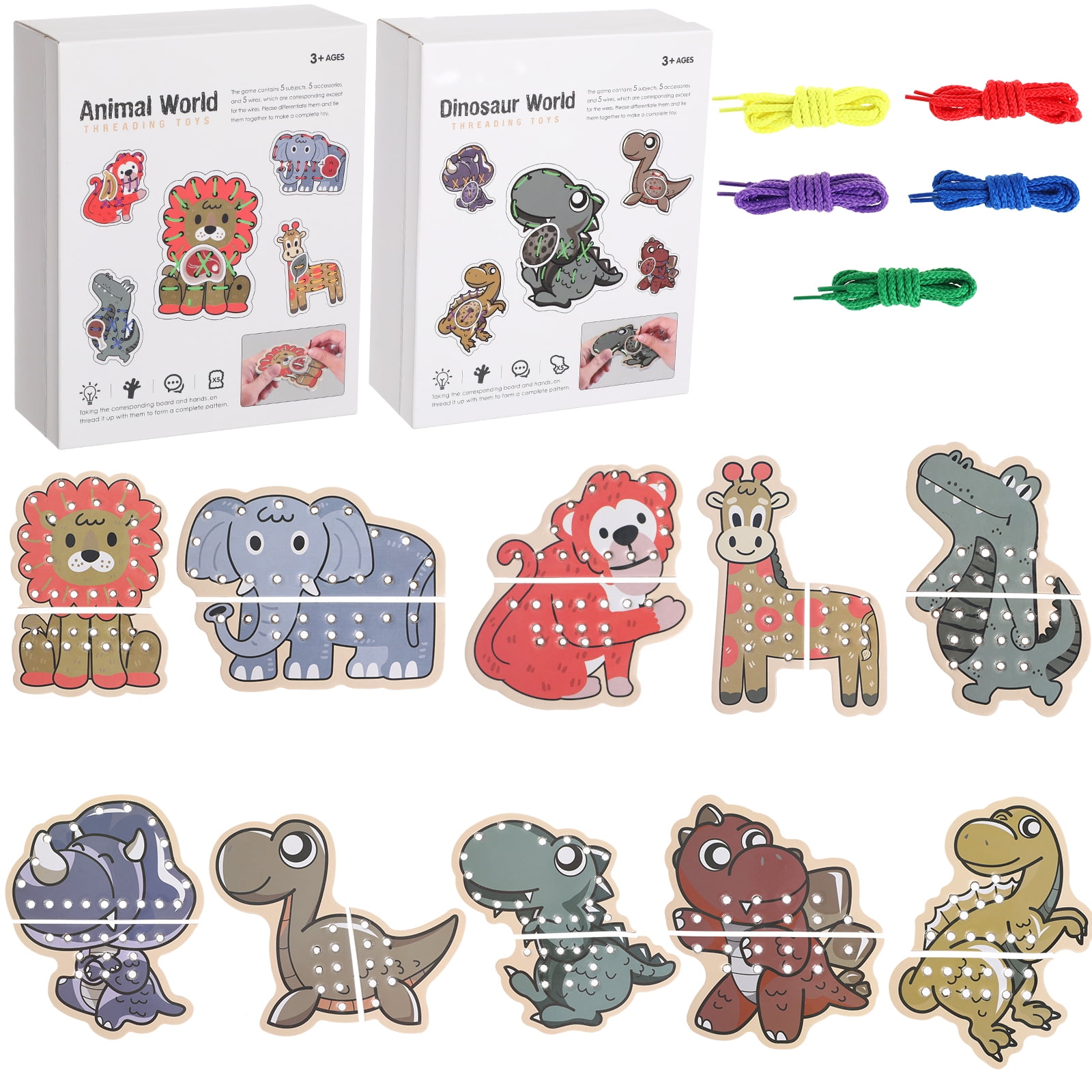 Mutmorningal 2 Sets of Dinosaur Lacing Cards with Animal Lacing Cards ...